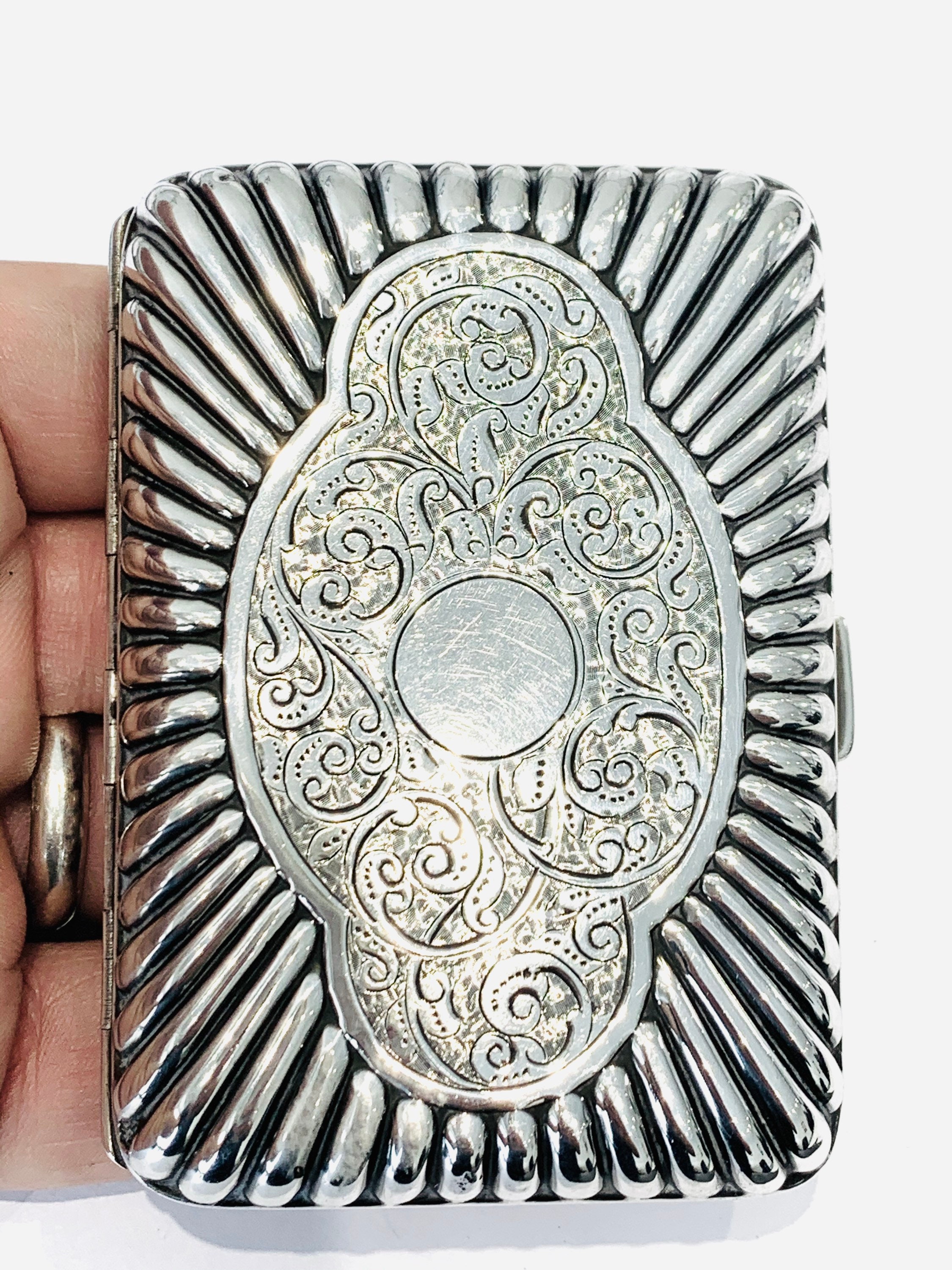 Superb antique Victorian sterling silver cigarette case with ribbed ...