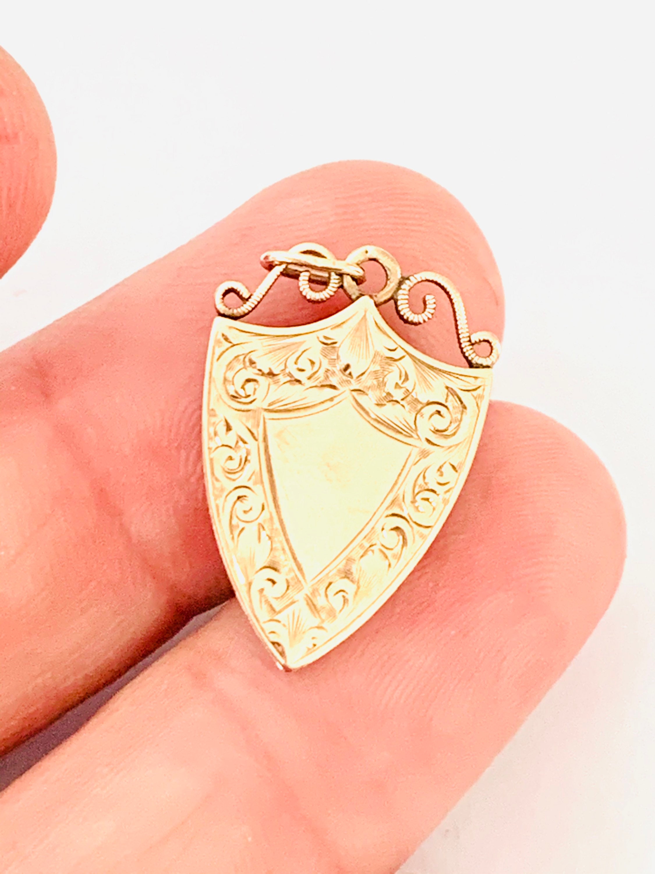 Superb antique Edwardian 9ct rose gold shield shaped fob pendant ...