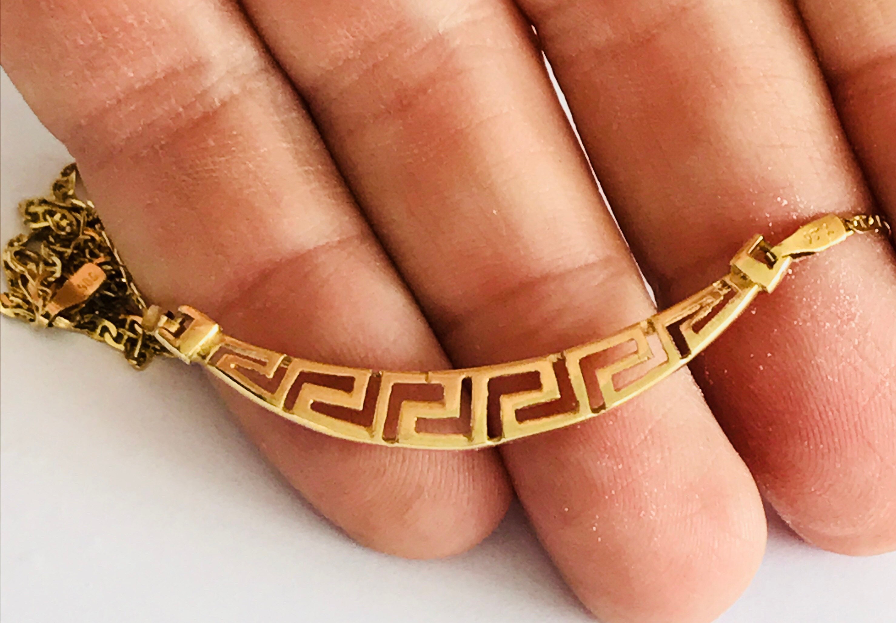 Super vintage 14ct yellow gold Greek Key necklace - fully hallmarked