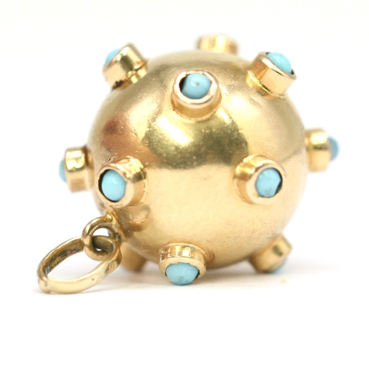 Superb rare vintage 18ct gold Sputnik pendant or charm with Turquoise ...