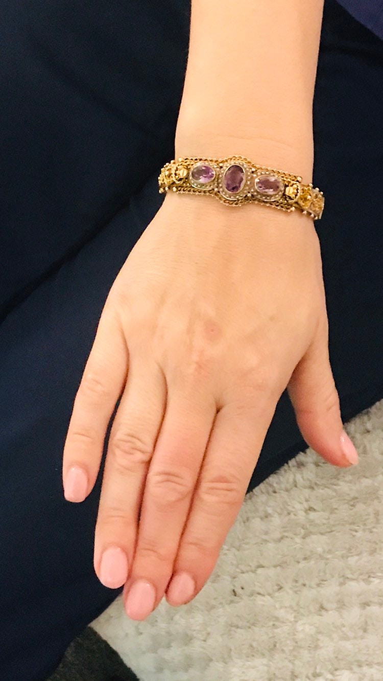 Beautiful antique 9ct gold Amethyst and Seed Pearl bangle - Murrie ...