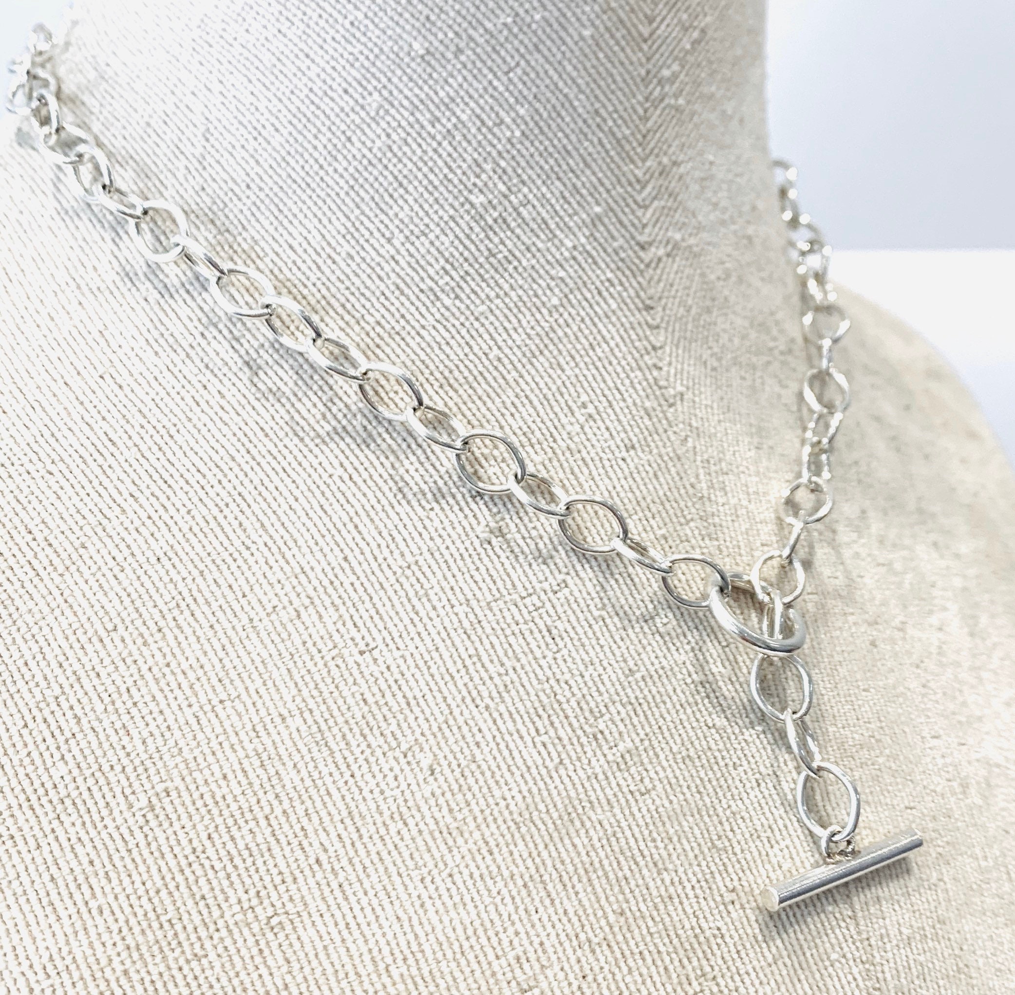 Vintage sterling silver 17 inch toggle necklace - fully hallmarked