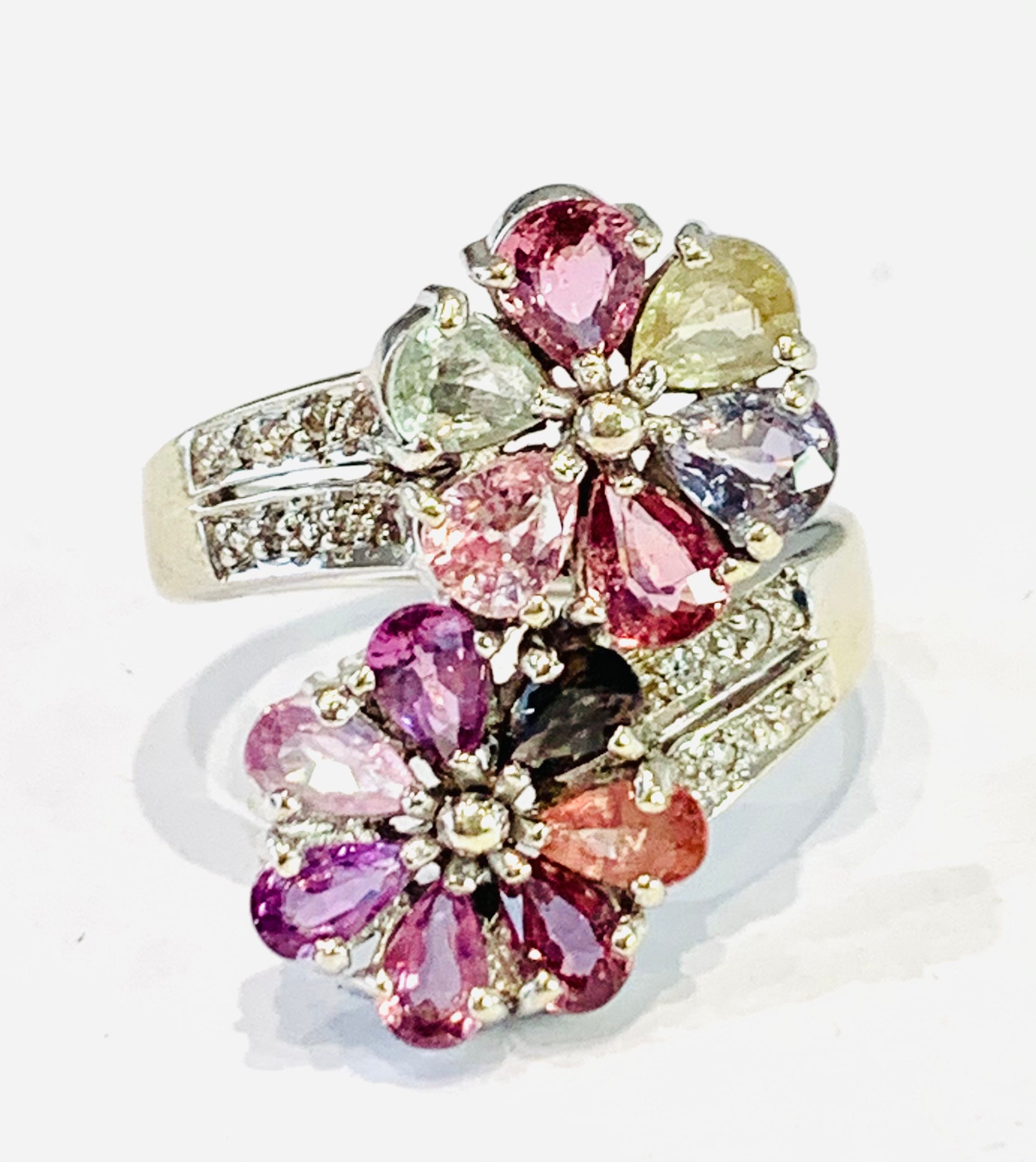 Stunning heavy vintage 9ct white gold multi gemstone statement ring ...