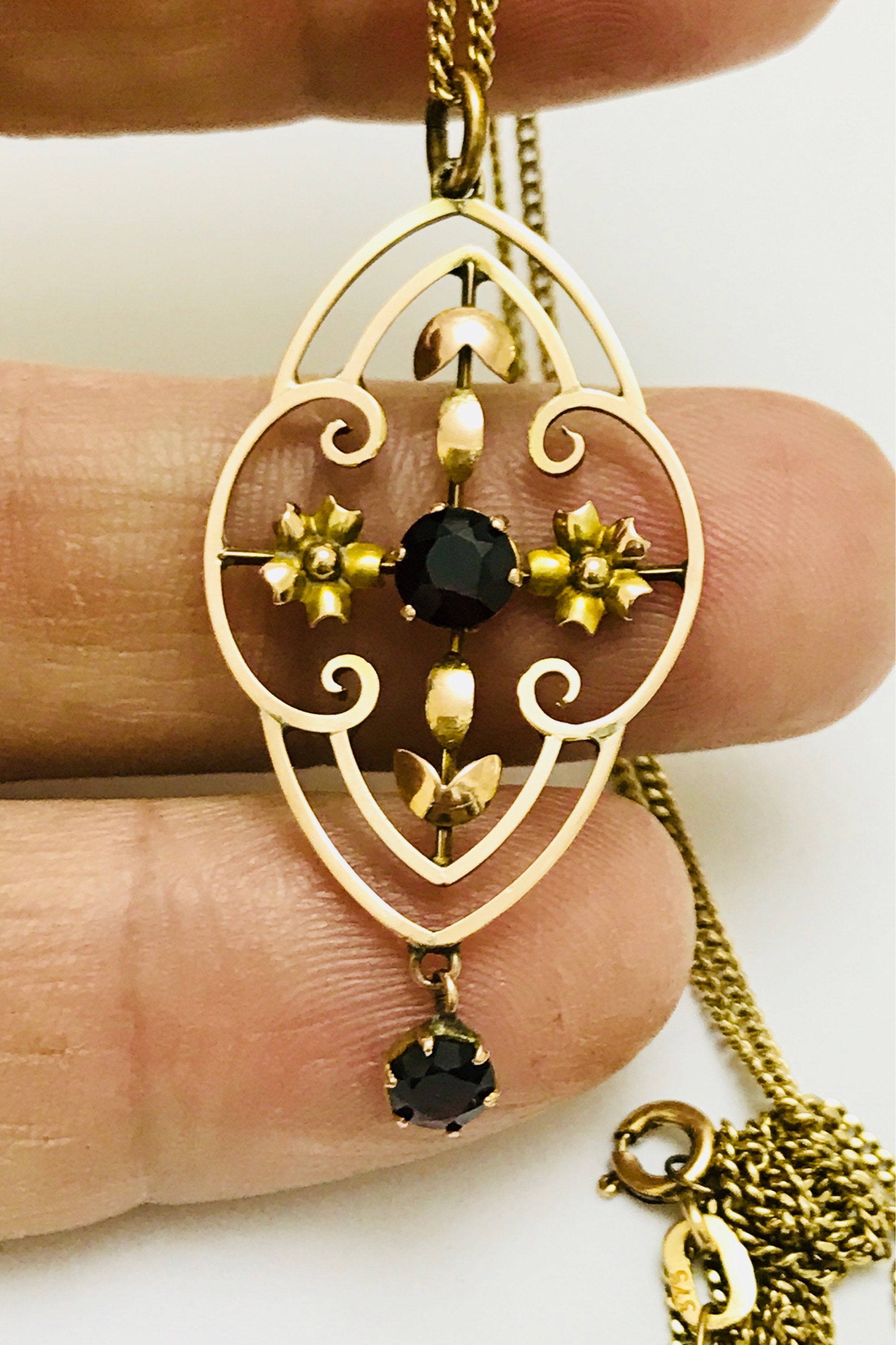 Stunning Edwardian 9ct rose & yellow gold Garnet Lavalier pendant with ...