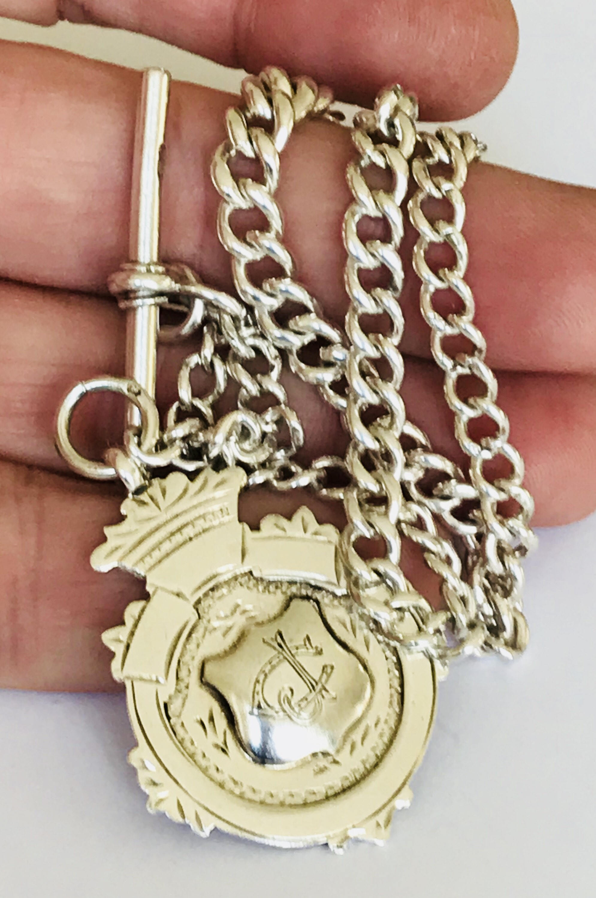 Superb antique sterling silver Albert pocket watch chain and fob ...