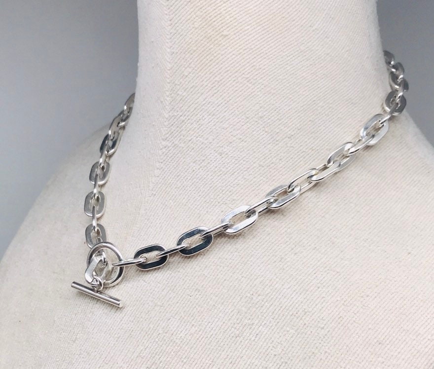Stunning heavy vintage sterling silver 17 inch large link necklace