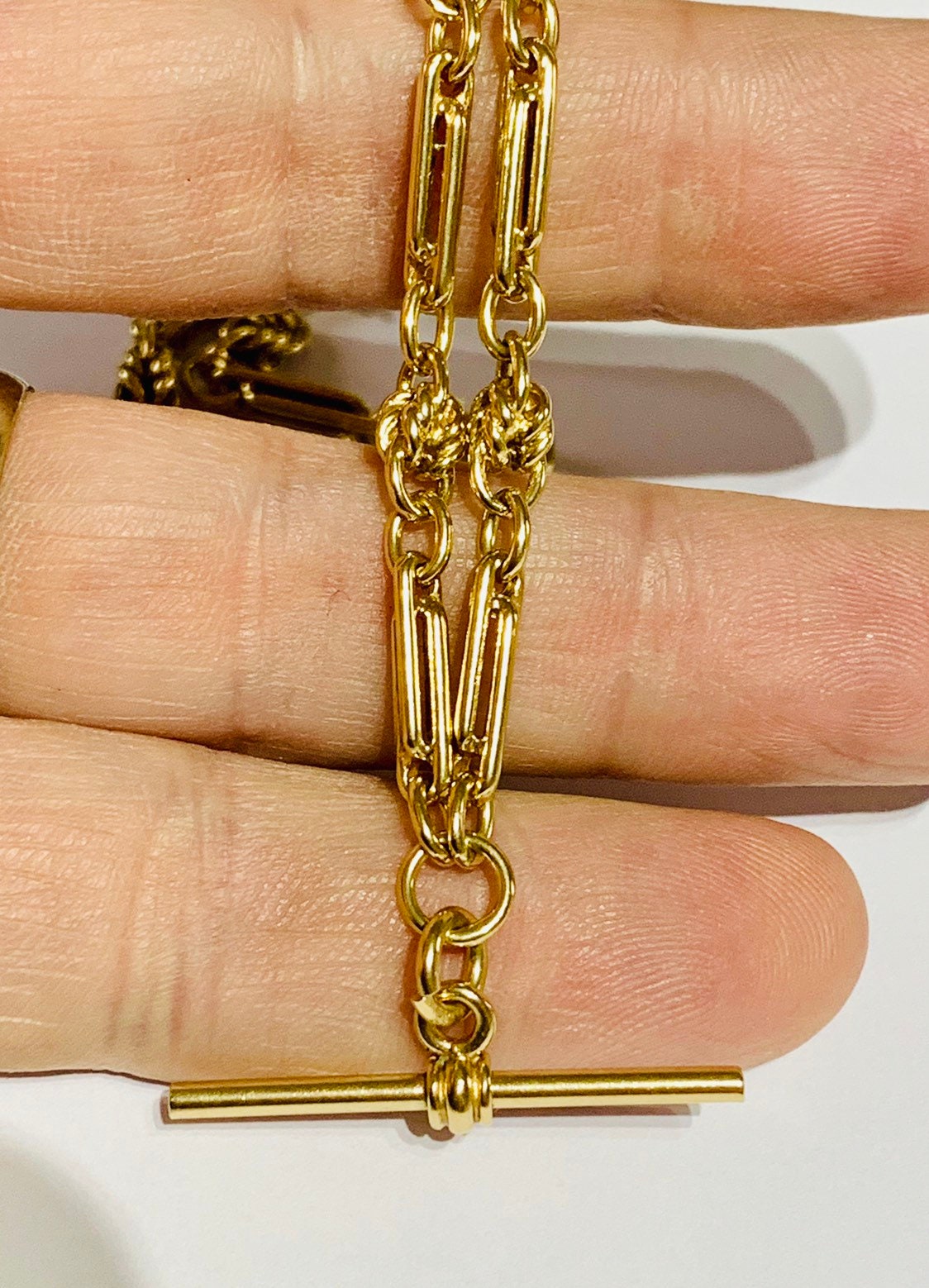 Stunning vintage 9ct yellow gold fancy link 16 inch Albert chain ...