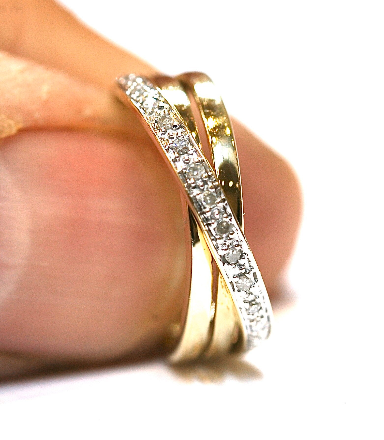 Superb sparkling vintage 9ct yellow gold Diamond crossover ring - fully ...