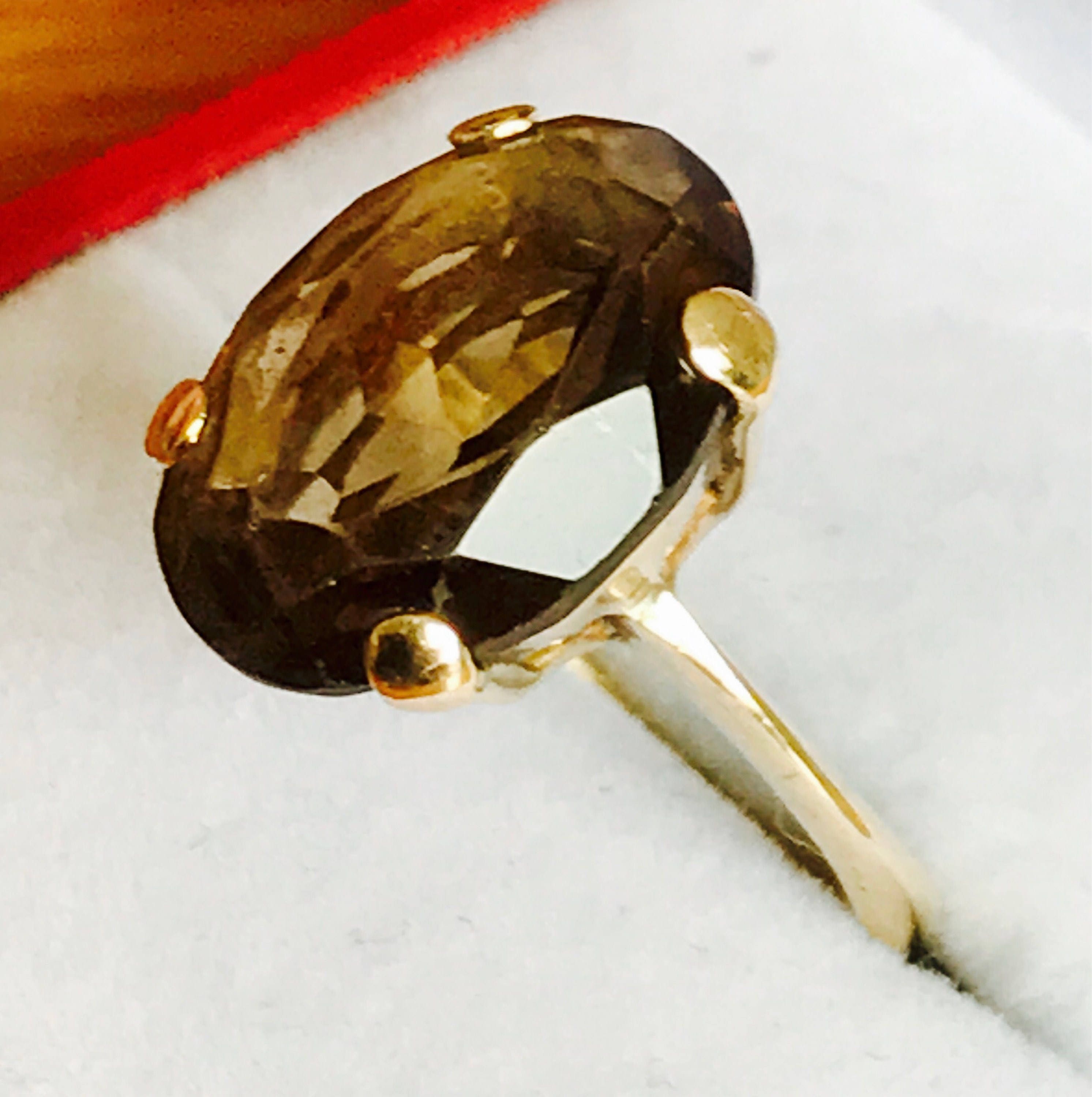 Vintage 9ct gold smokey Quartz ring