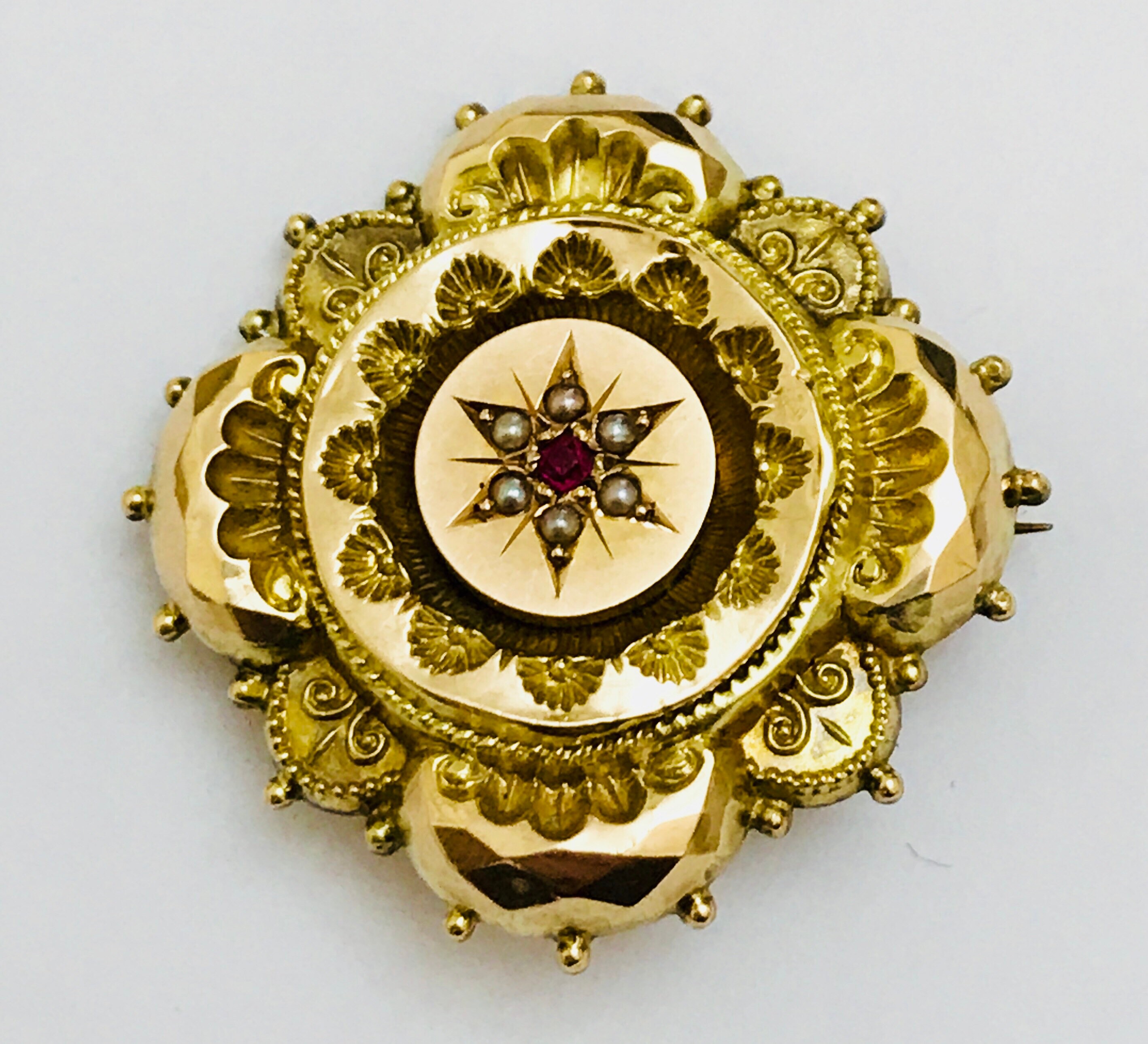 Stunning Victorian 9ct gold Ruby & seed Pearl Locket brooch ...
