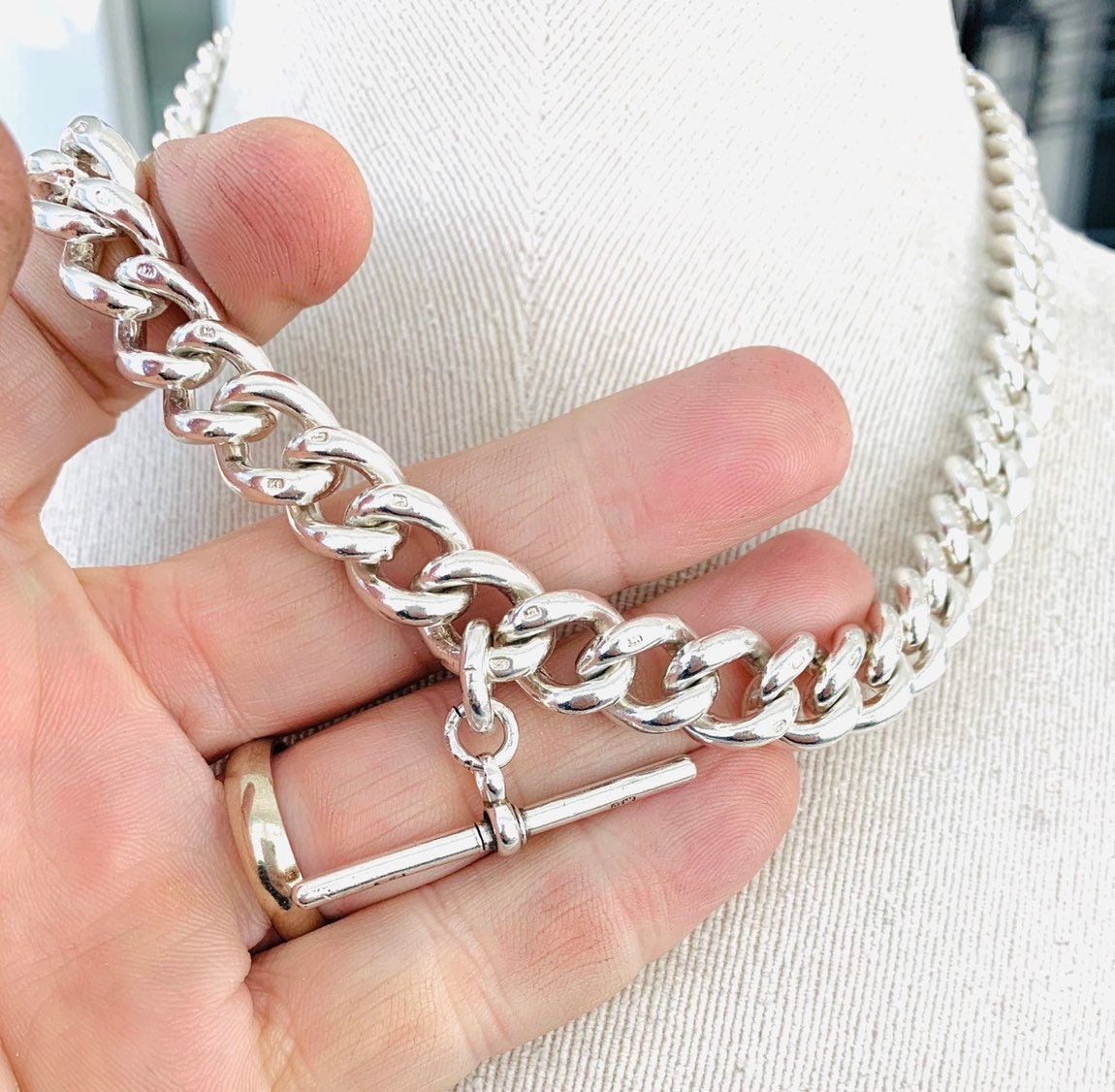 Stunning very heavy antique Victorian sterling silver 19 inch graduated ...