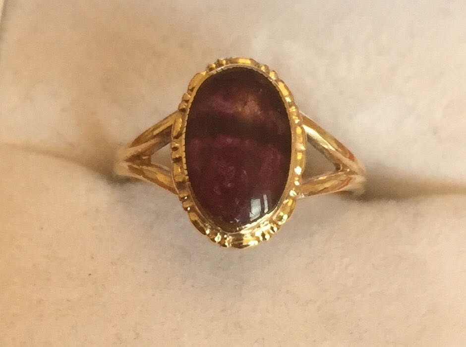 Superb vintage 9ct gold Blue John ring - 1966