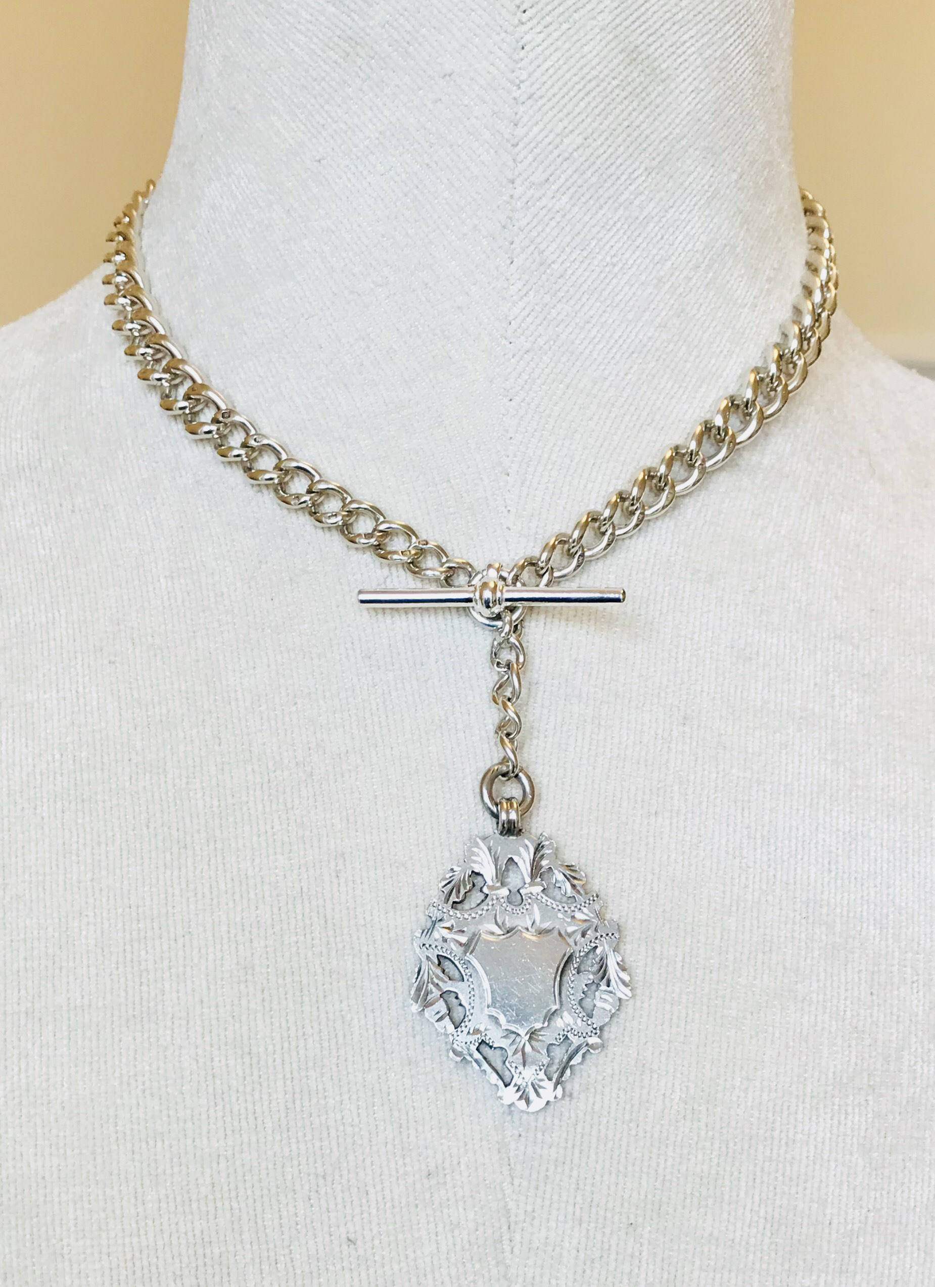 Superb heavy antique graduated silver double Albert chain / necklace ...