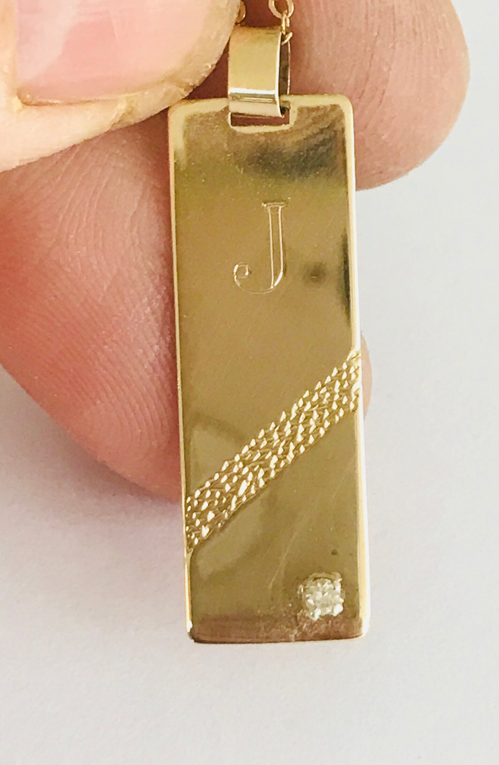 Vintage 9ct yellow gold diamond initialled 'J' pendant and chain ...