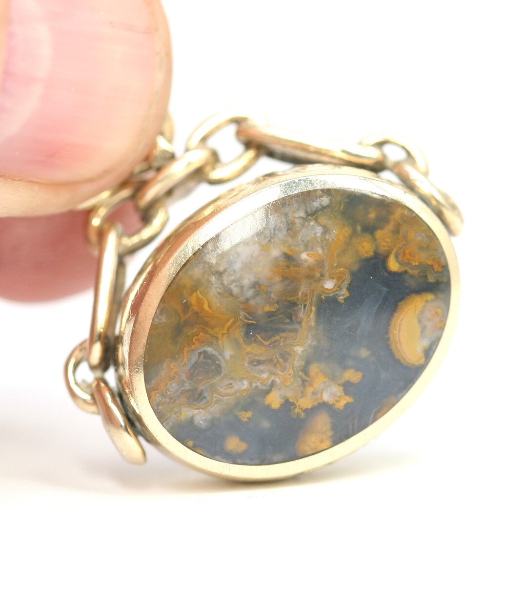 David Scott Walker - Vintage 9ct Gold Onyx & Agate Fob Pendant ...