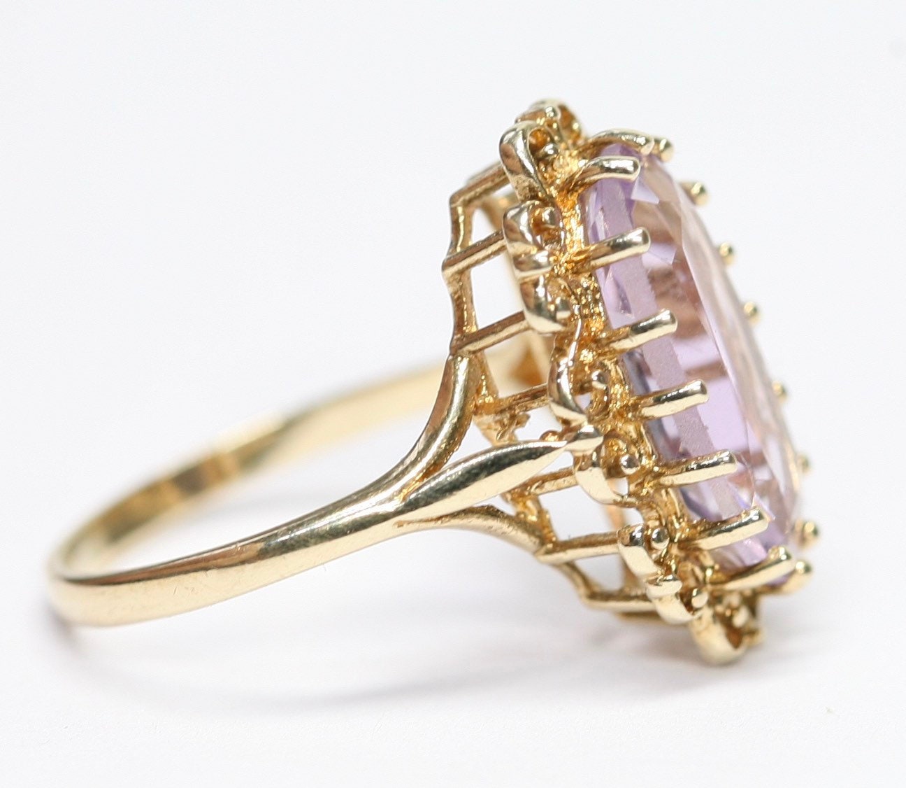Stunning vintage 9ct yellow gold Amethyst ring - Birmingham 1993 - size L or US 5 1/2
