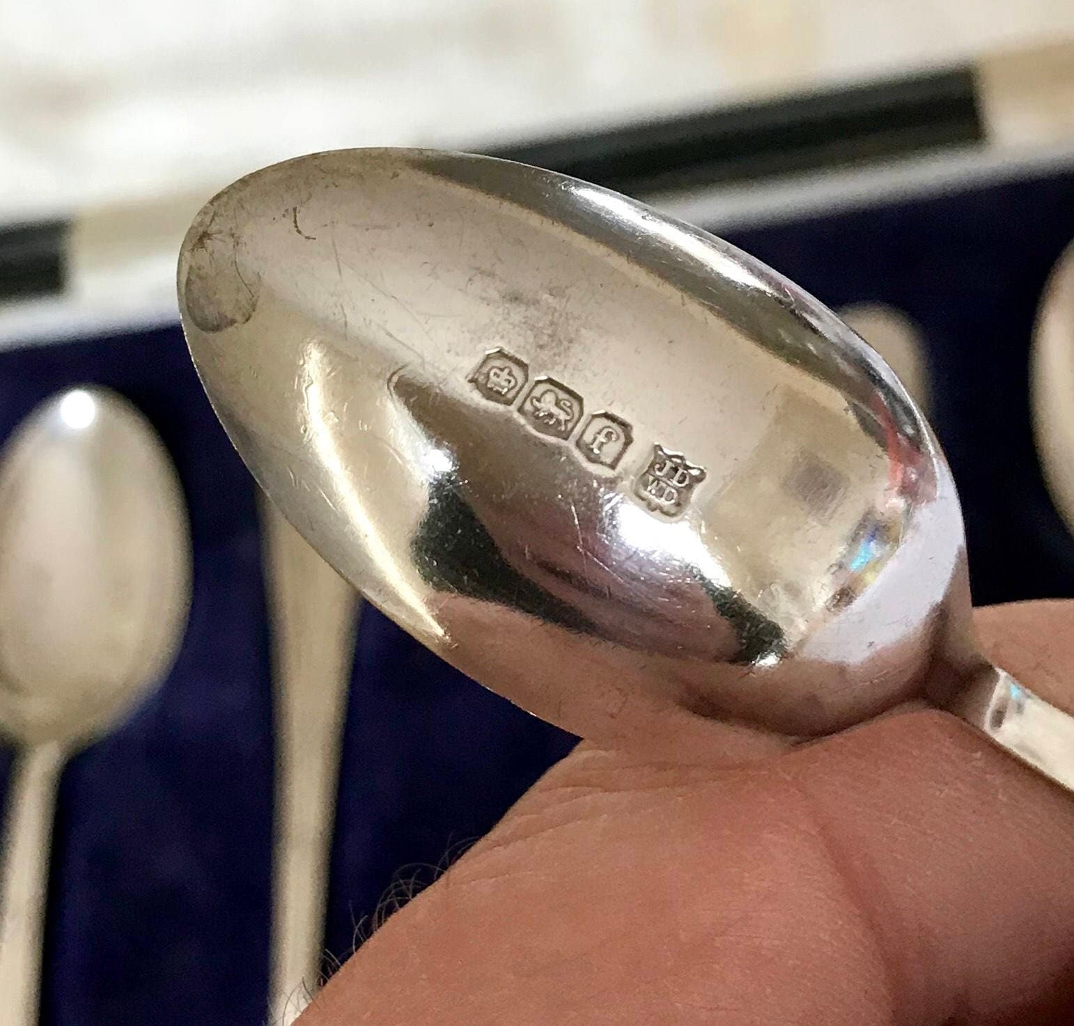 Superb cased set of antique solid sterling silver spoons - Made in ...