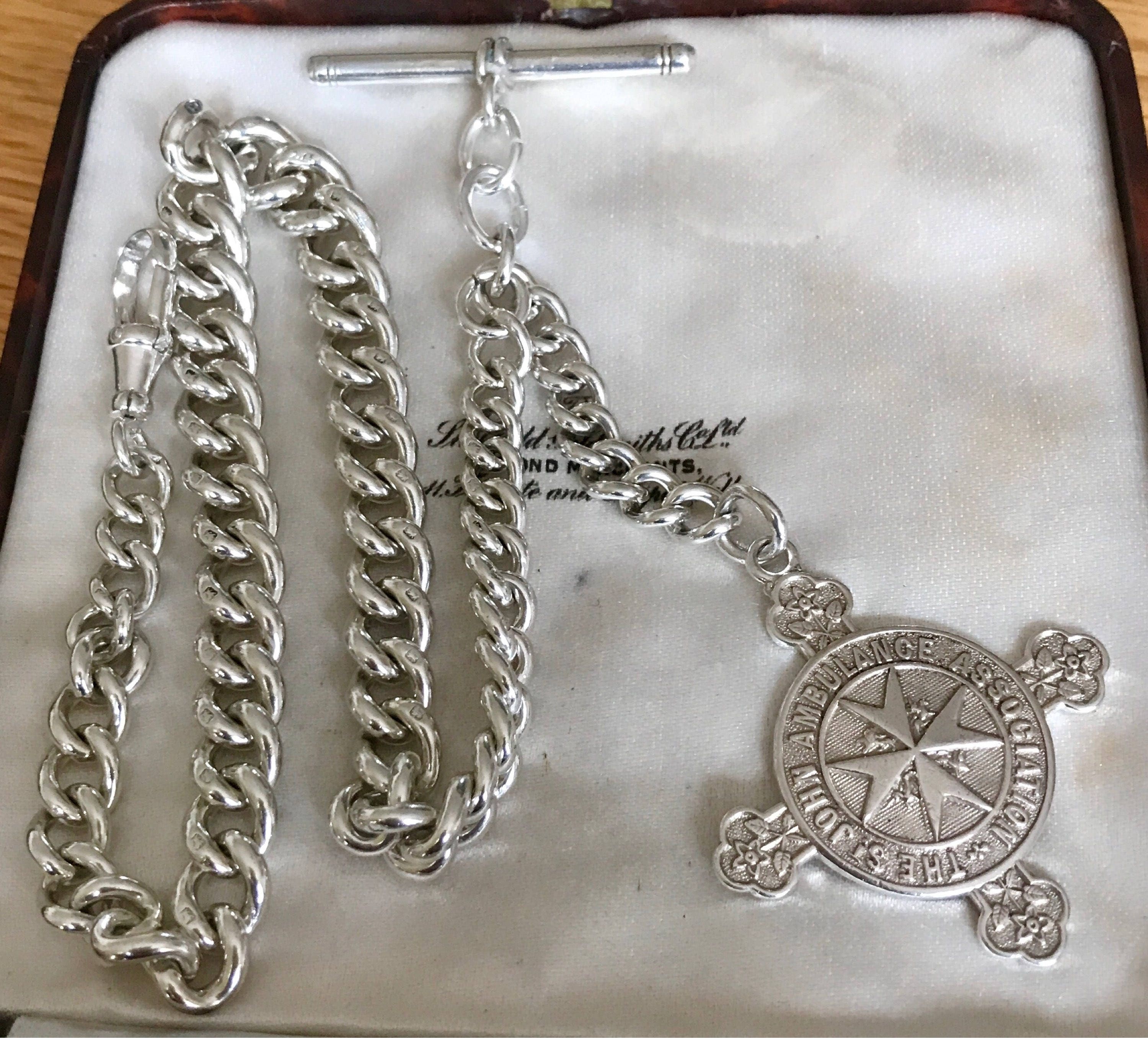 Superb antique Sterling silver graduated Albert pocket watch chain and ...