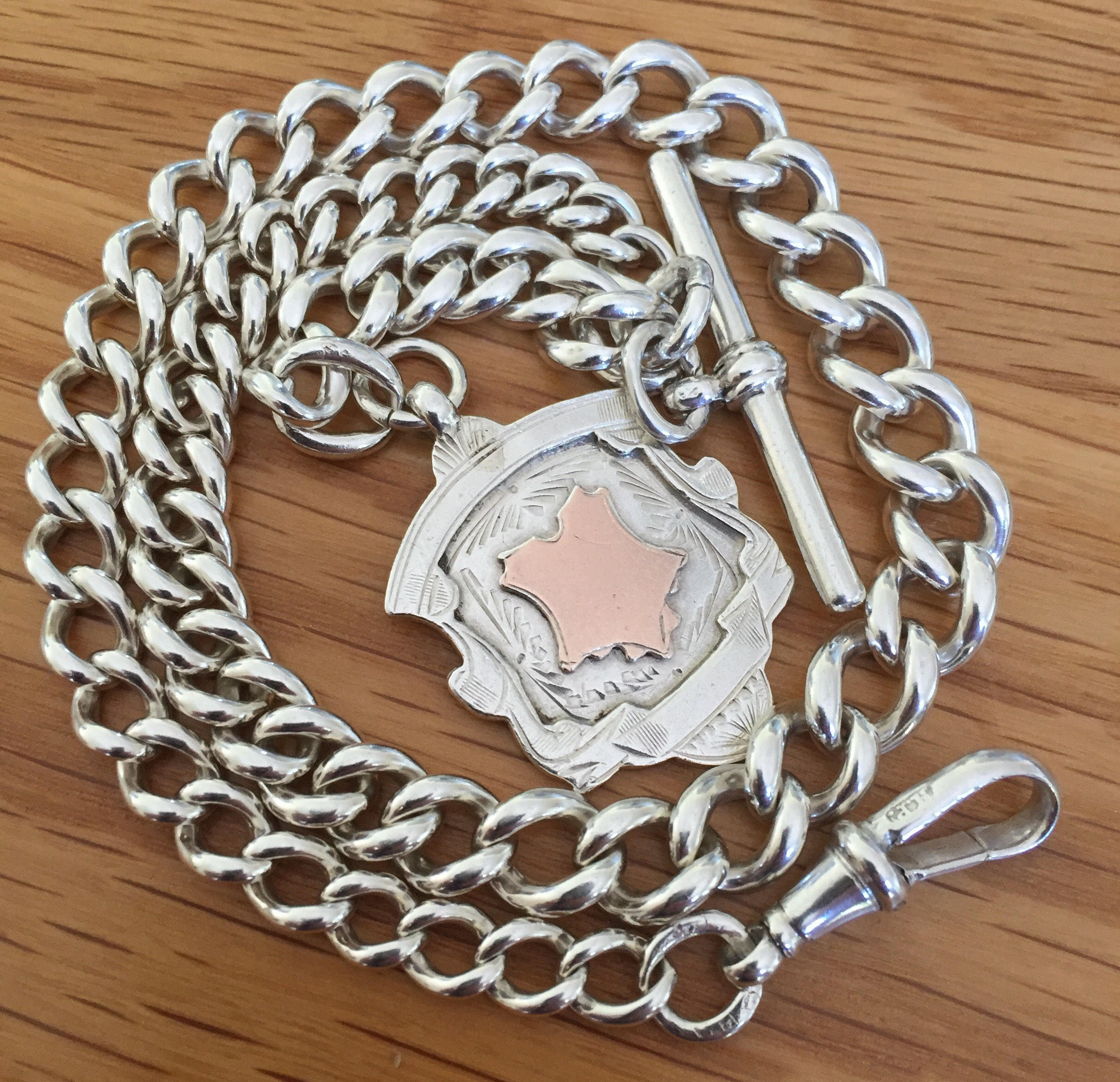 Superb antique silver graduated Albert pocket watch chain & fob - 1900