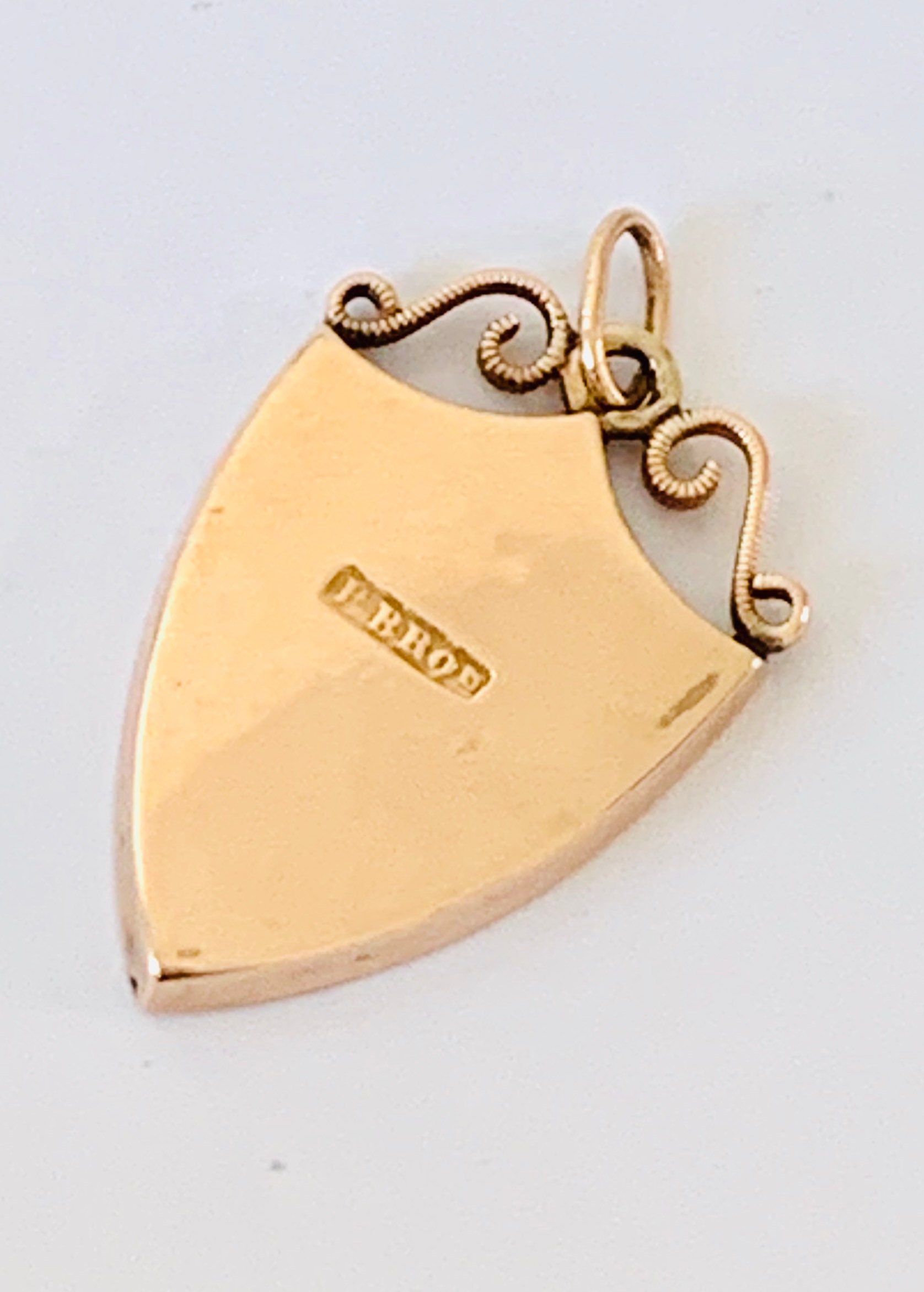 Superb antique Edwardian 9ct rose gold shield shaped fob pendant ...