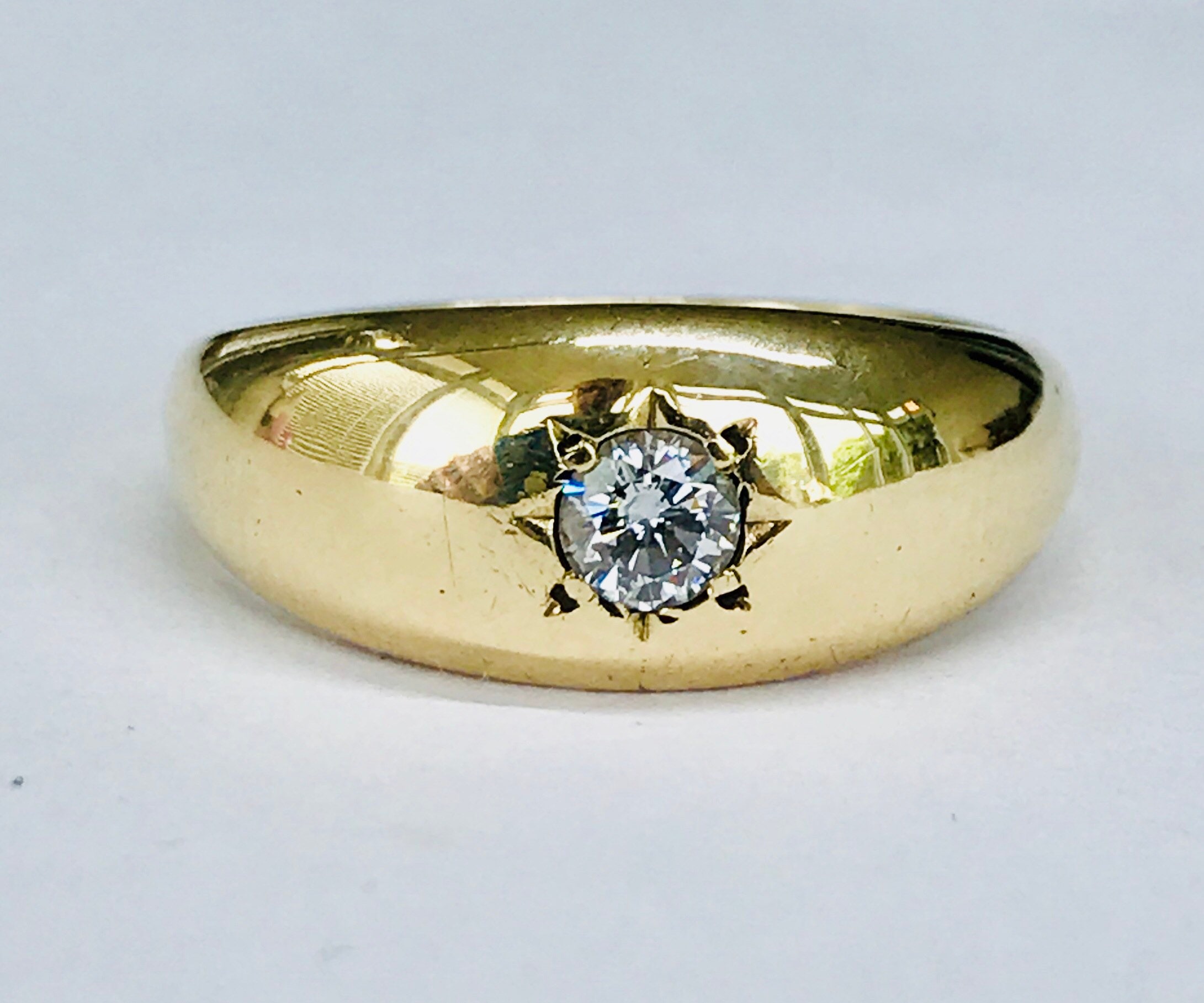 Superb vintage 9ct yellow gold Men's 0.20ct diamond solitaire gypsy ...