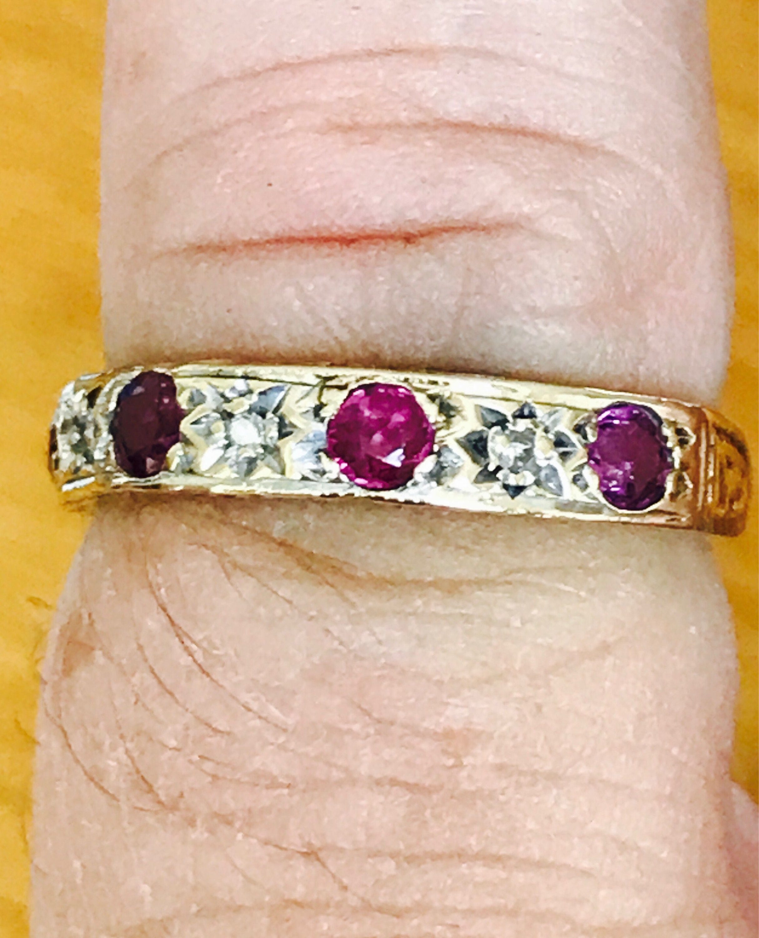 Superb vintage 9ct yellow gold Ruby & Diamond eternity ring - 1985 ...