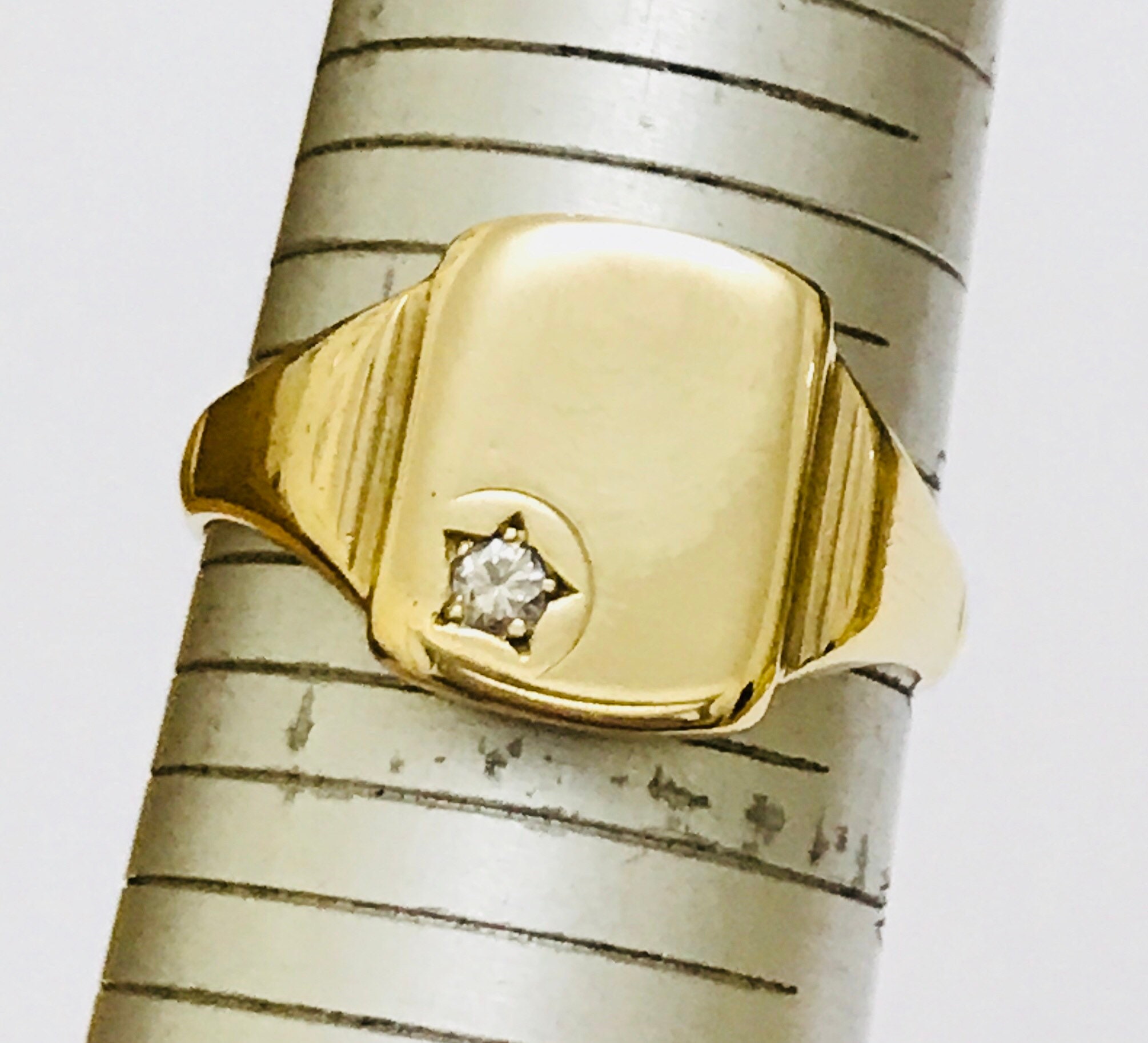 Superb vintage 9ct yellow gold Men's diamond signet ring - hallmarked ...