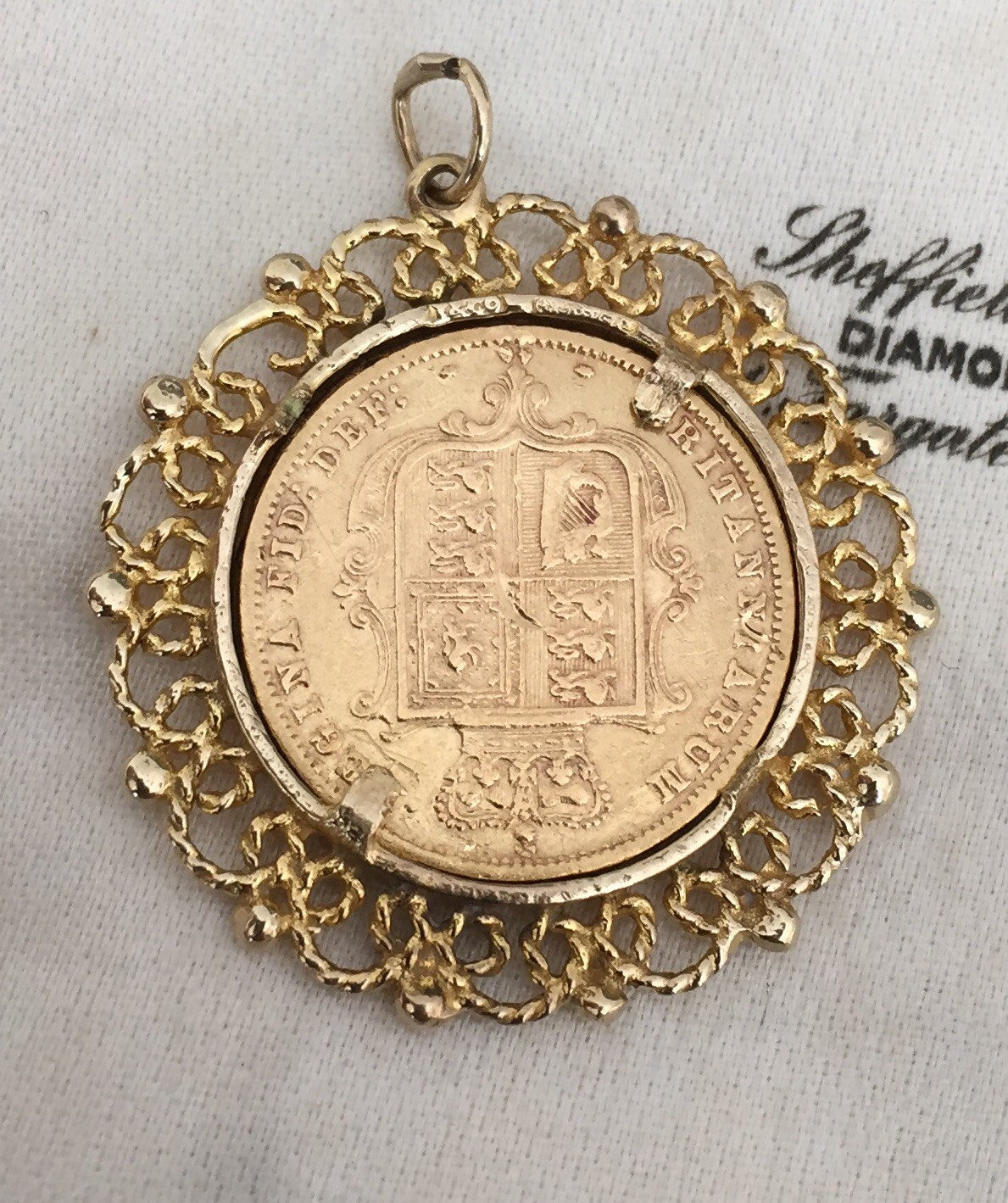 Very rare Antique 9ct gold Tiffany & Co mount with 22ct half sovereign ...