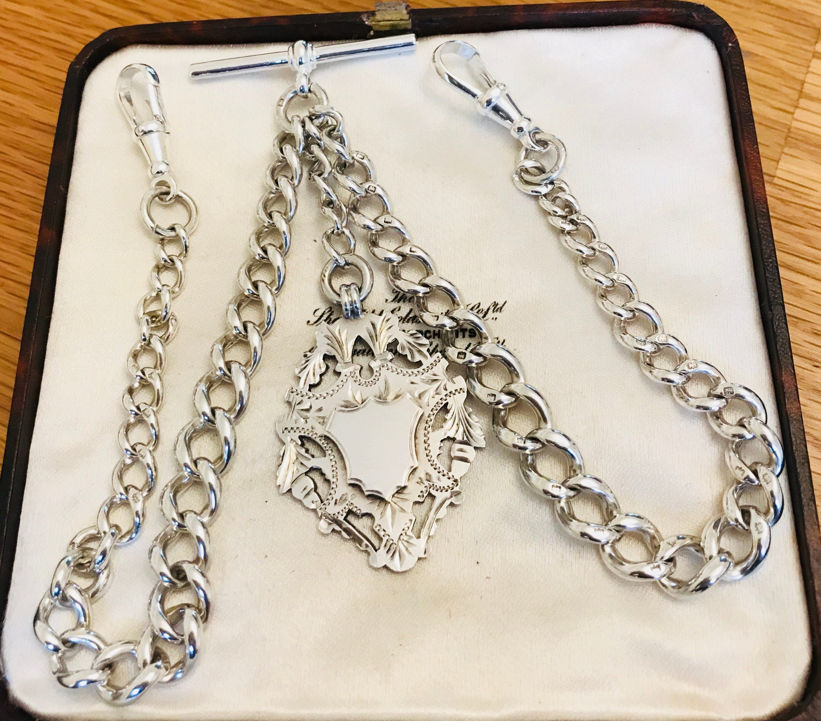 Superb heavy antique graduated silver double Albert chain / necklace ...