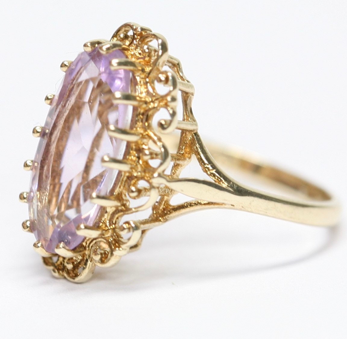 Stunning vintage 9ct yellow gold Amethyst ring - Birmingham 1993 - size L or US 5 1/2
