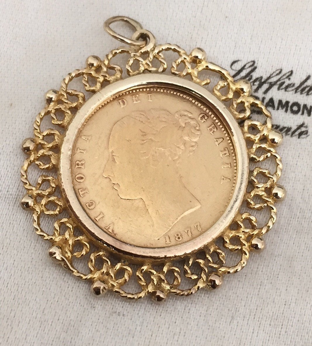 Very rare Antique 9ct gold Tiffany & Co mount with 22ct half sovereign ...