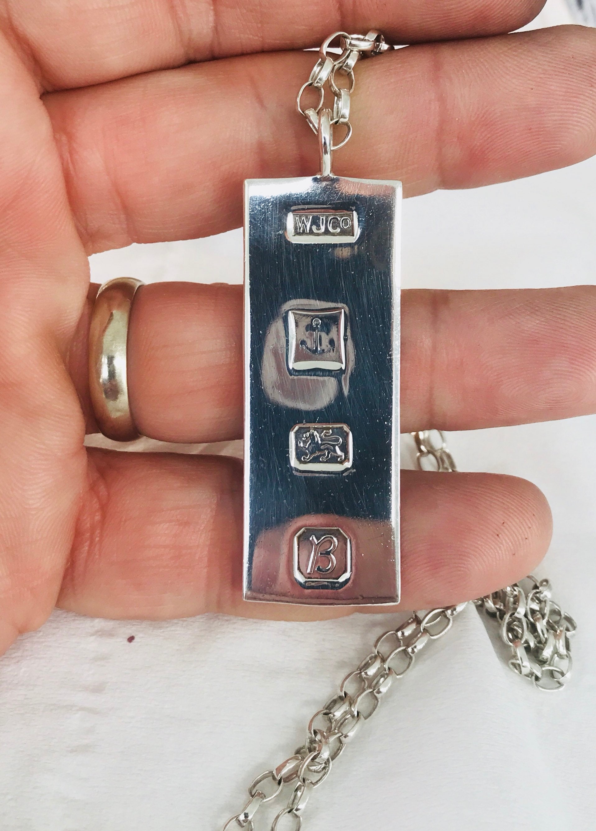Superb large vintage sterling silver 1 ounce ingot pendant and 20 inch ...