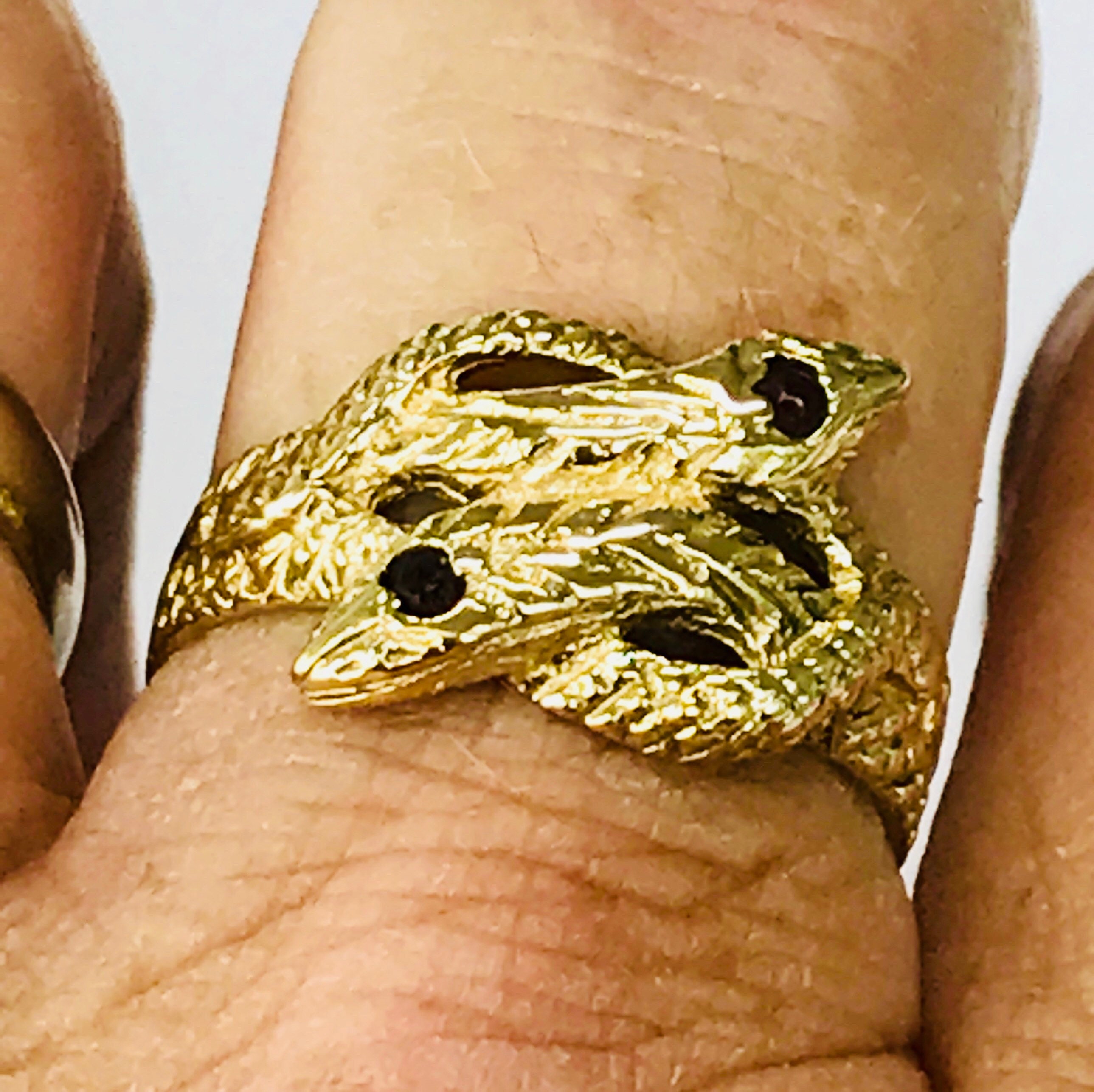 Superb vintage 9ct yellow gold Men's double Snake ring with Garnets ...