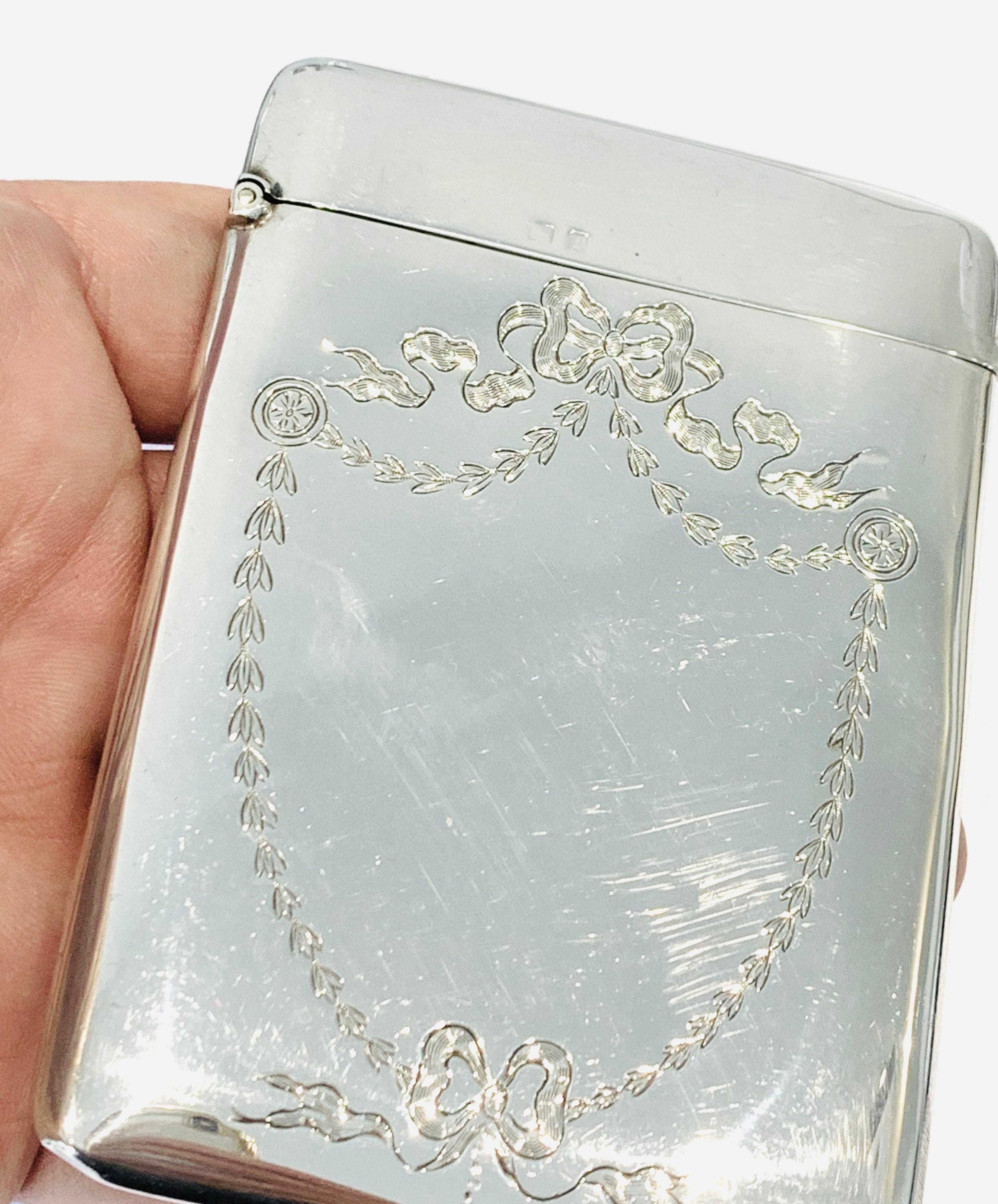 Superb antique Edwardian sterling silver card case engraved with ...