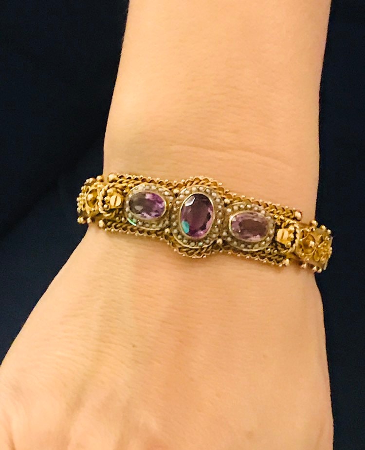 Beautiful antique 9ct gold Amethyst and Seed Pearl bangle - Murrie ...