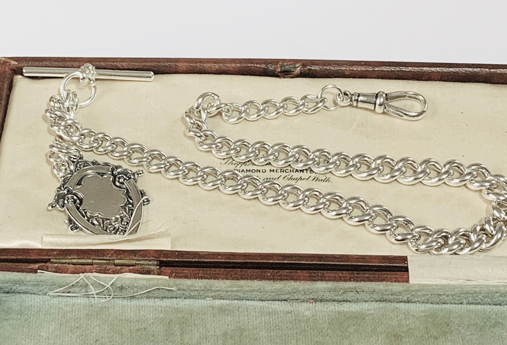 Superb antique Sterling Silver graduated Albert pocket watch chain and fob