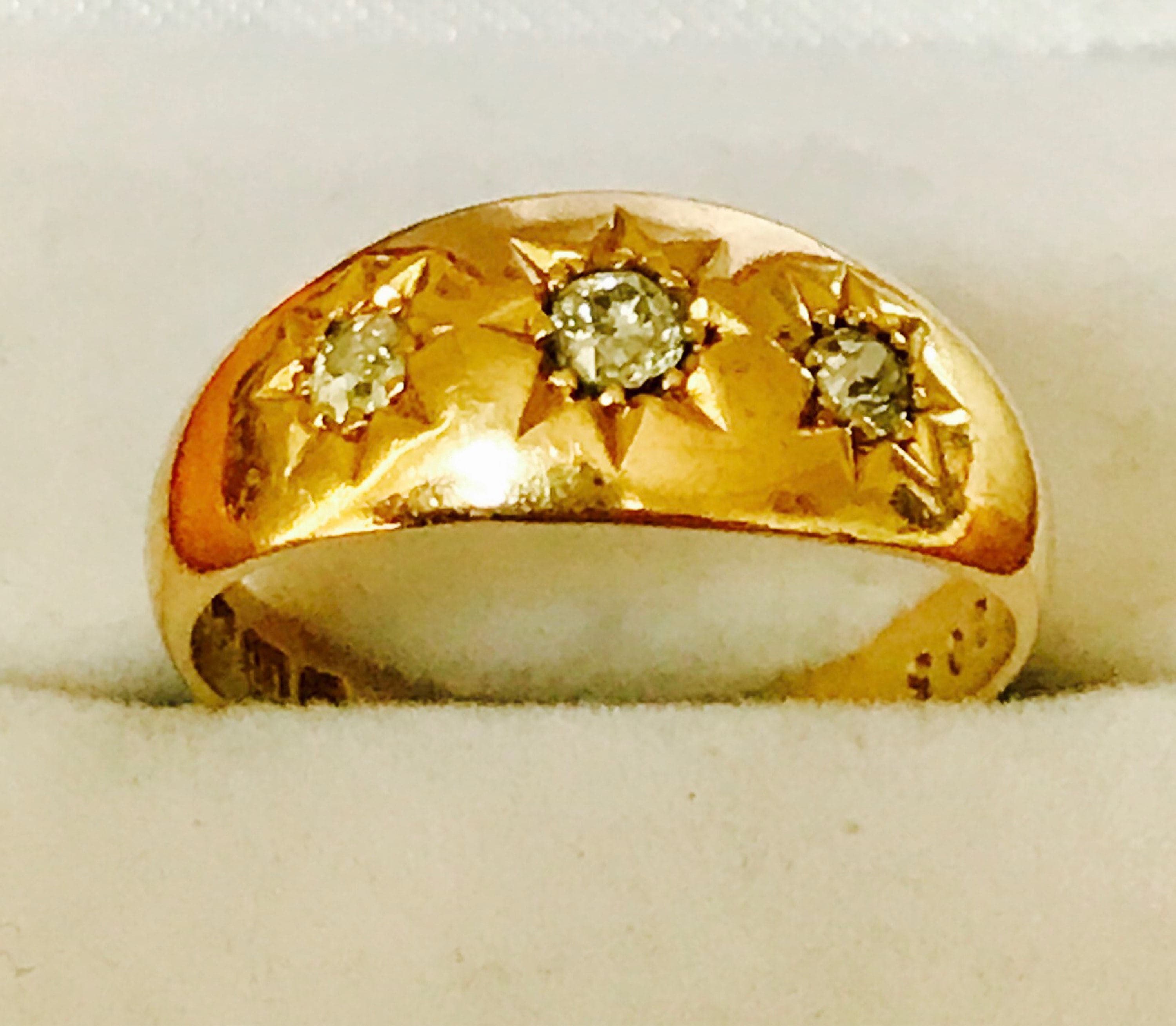 Stunning antique 18ct gold diamond gypsy ring - hallmarked Birmingham 1907 Stunning antique 18ct gold diamond gypsy ring - hallmarked Birmingham 1907