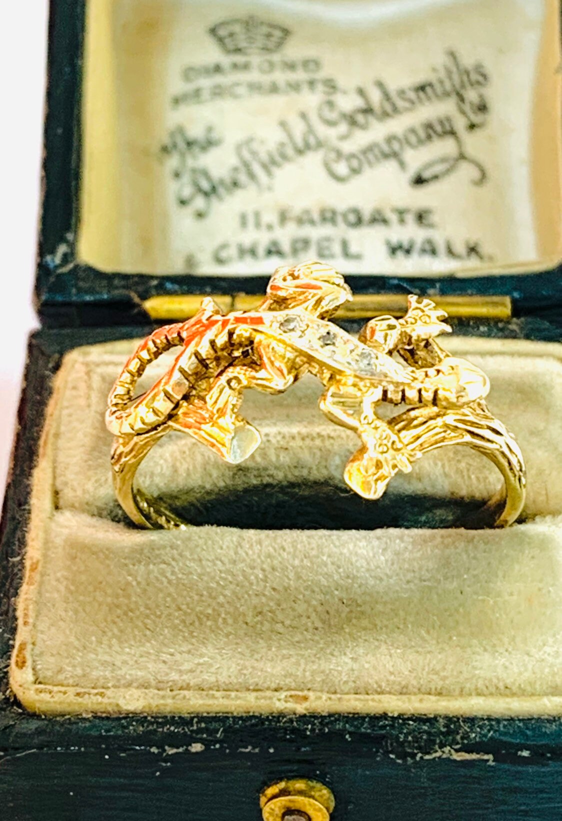Superb rare vintage 9ct yellow gold Diamond Lizard ring - hallmarked ...
