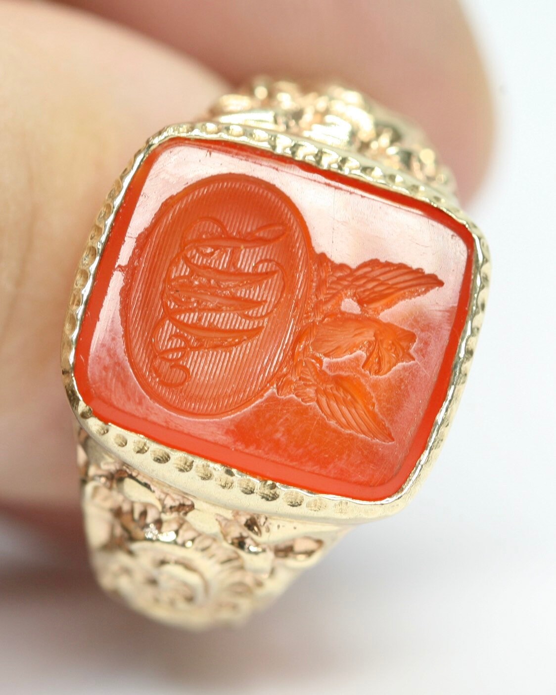 REDUCED ***Stunning heavy vintage 9ct gold carved Intaglio seal ring ...