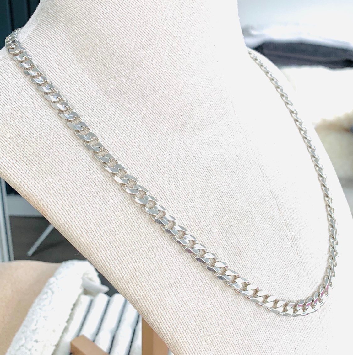 Superb heavy vintage sterling silver 24 inch curb chain - fully ...