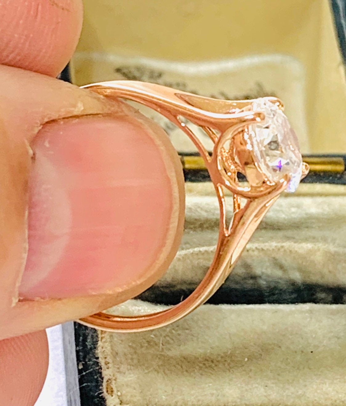 Beautifully sparkling vintage 14k rose gold ring with Cubic Zirconia ...