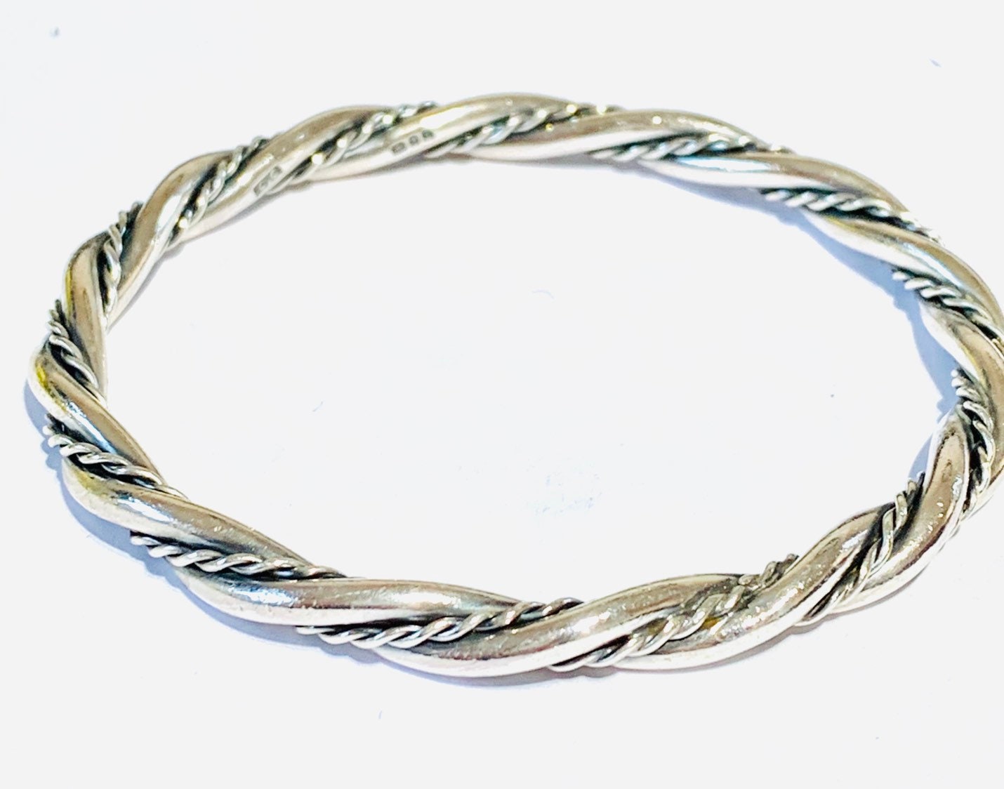 Superb vintage solid Sterling Silver twist bangle - hallmarked London 1998