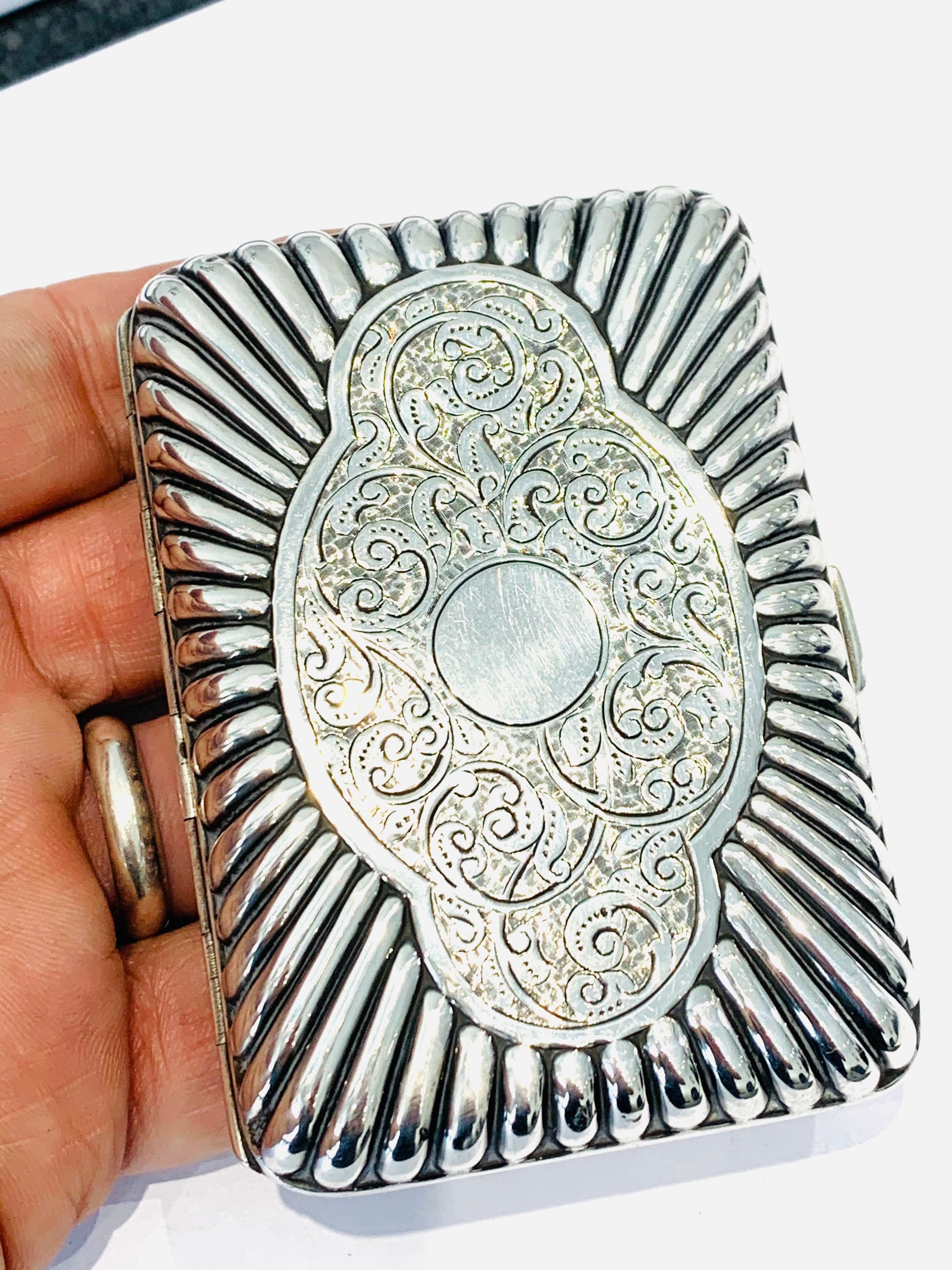 Superb antique Victorian sterling silver cigarette case with ribbed ...