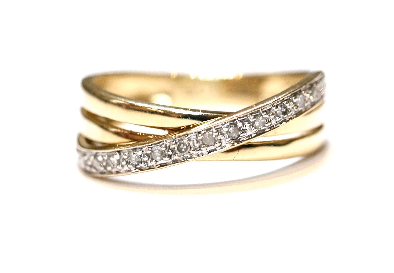 Superb sparkling vintage 9ct yellow gold Diamond crossover ring - fully ...