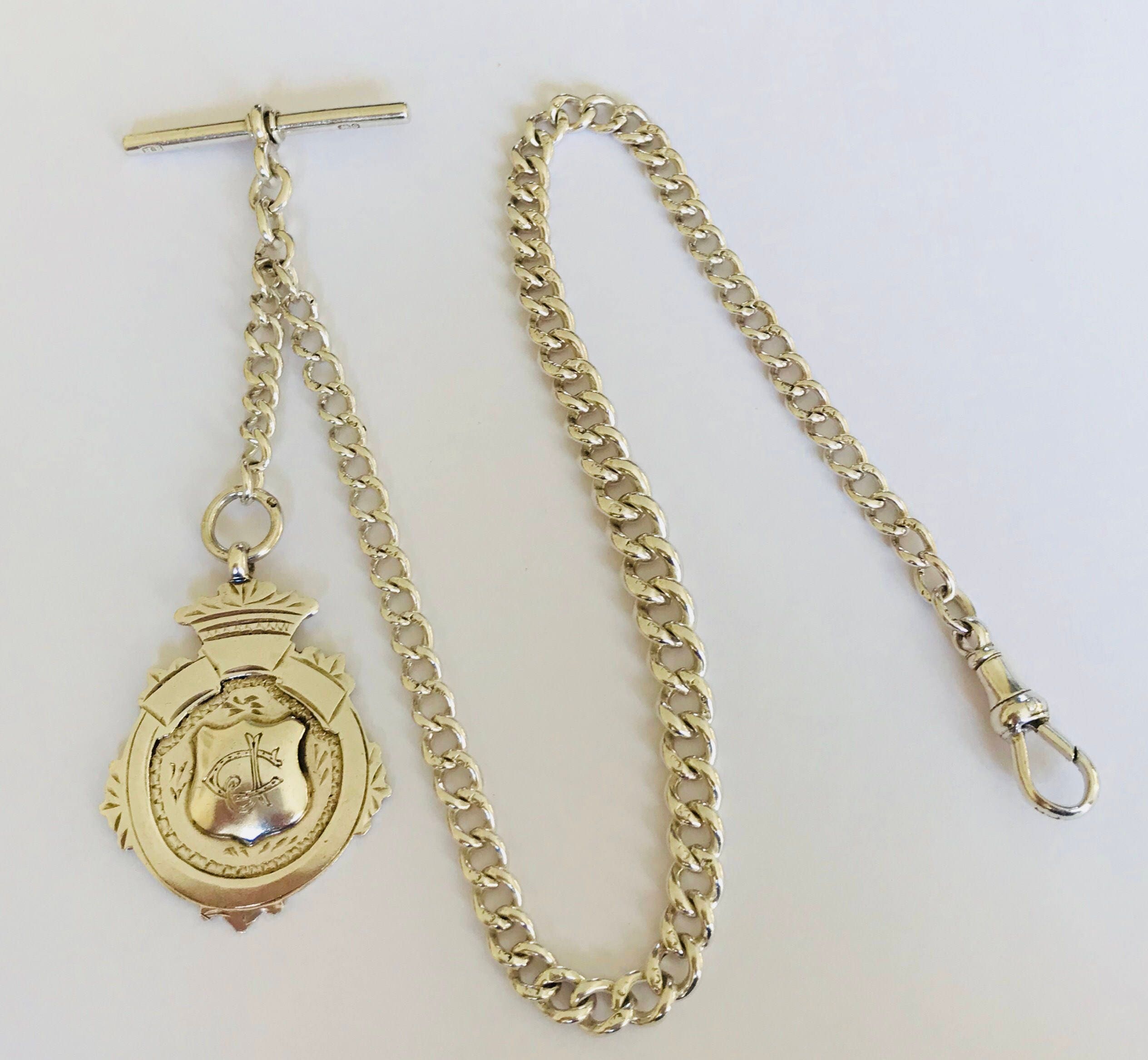 Superb antique sterling silver Albert pocket watch chain and fob ...