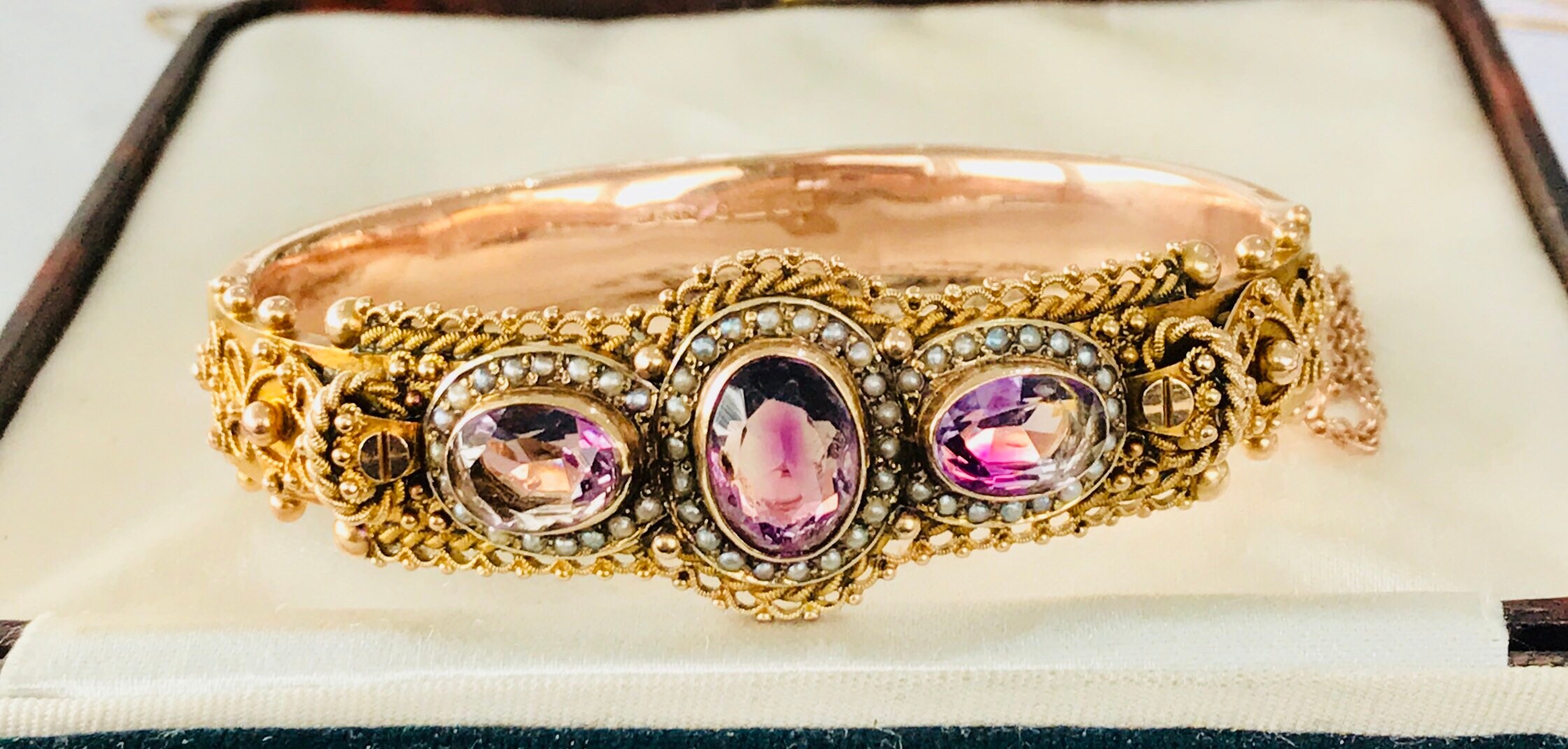 Beautiful antique 9ct gold Amethyst and Seed Pearl bangle - Murrie ...