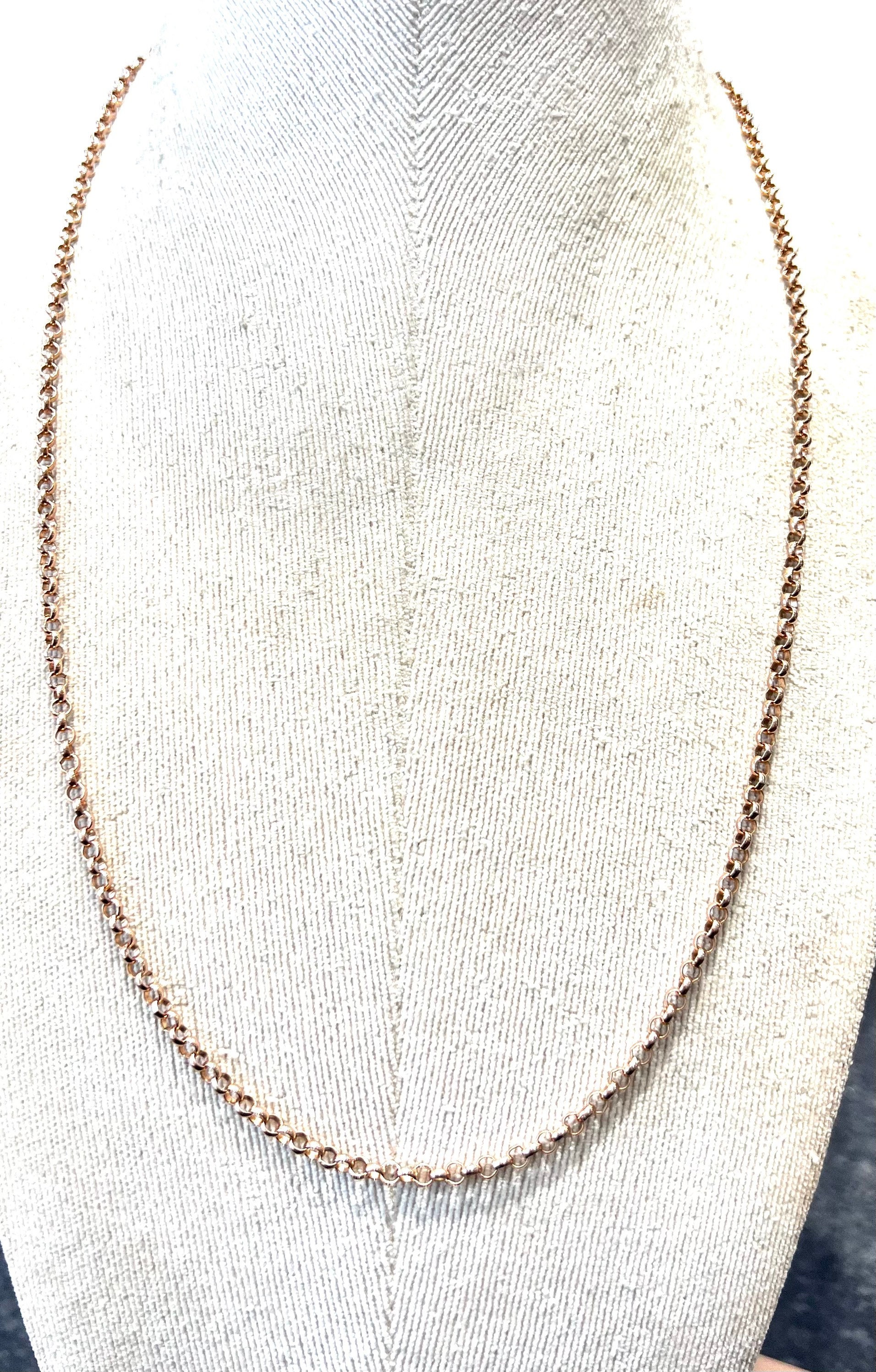 Superb vintage 9ct rose gold 26 inch belcher chain with dog clip ...