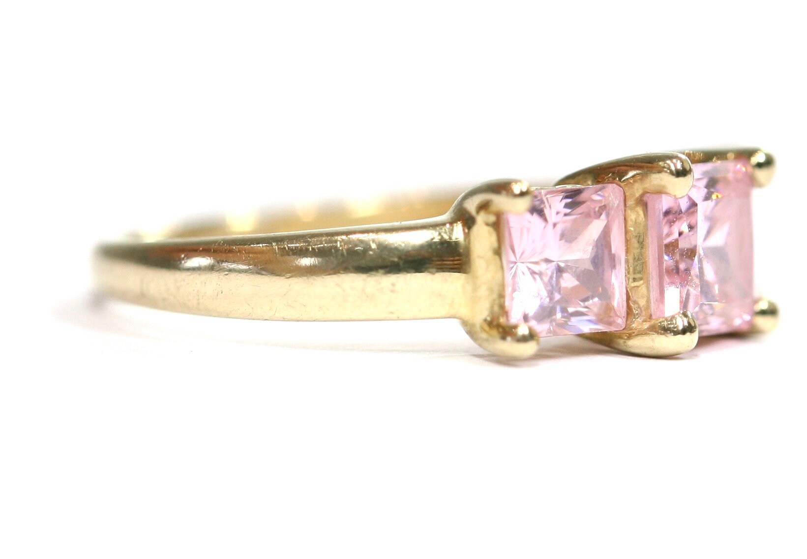 Stunning vintage 14ct gold Princess cut pink stone ring - fully ...
