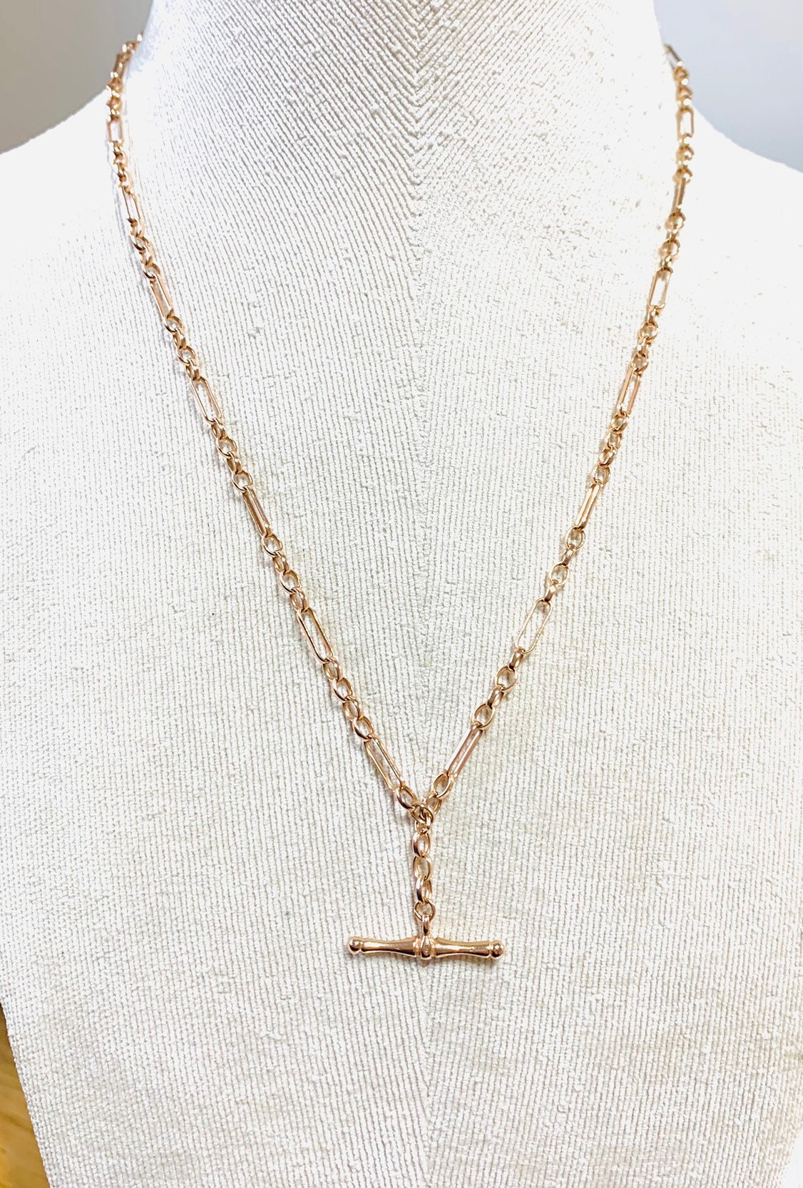 Superb vintage 9ct rose gold 21 inch t-bar necklace - hallmarked ...