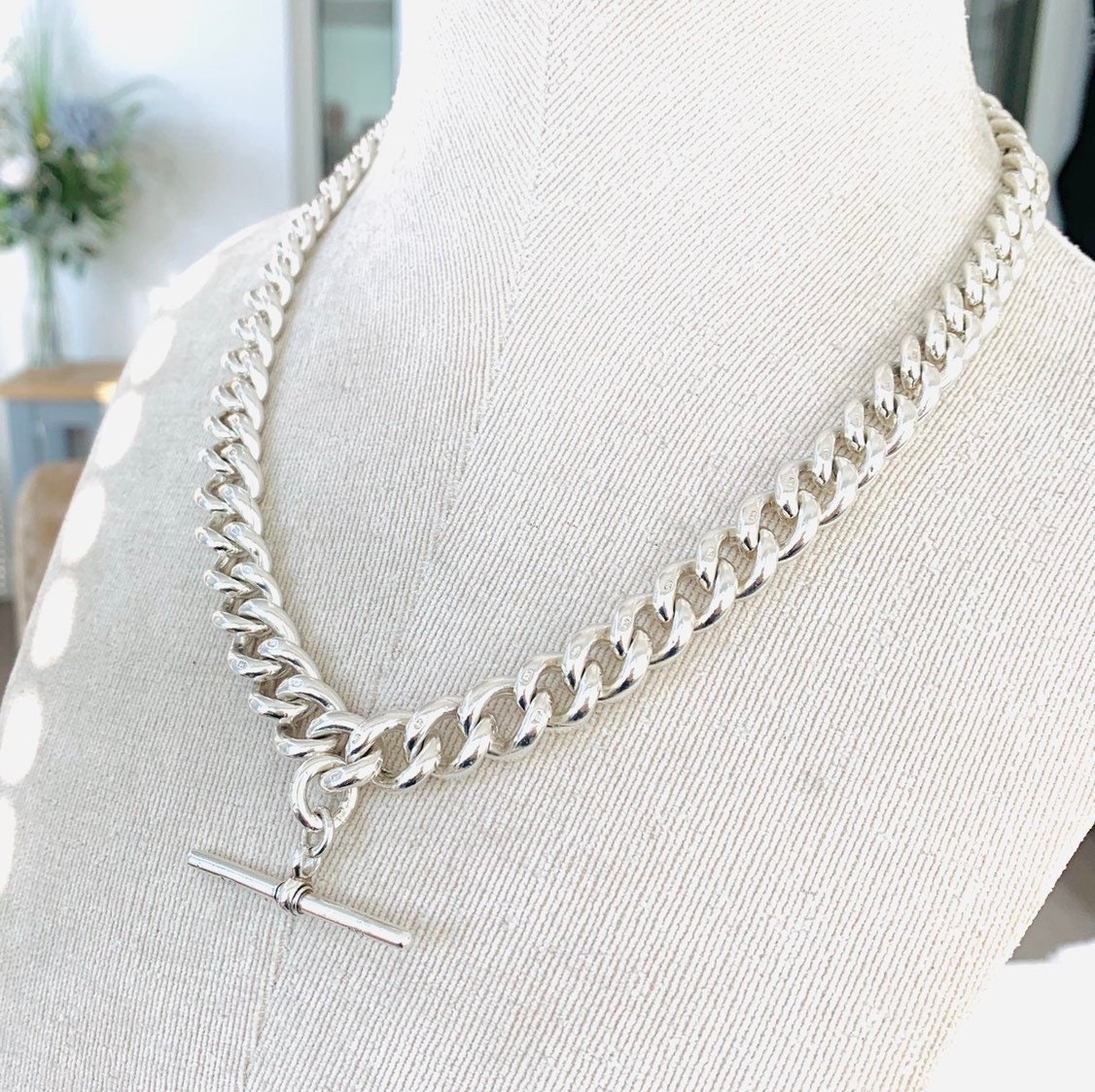 Stunning very heavy antique Victorian sterling silver 19 inch graduated ...